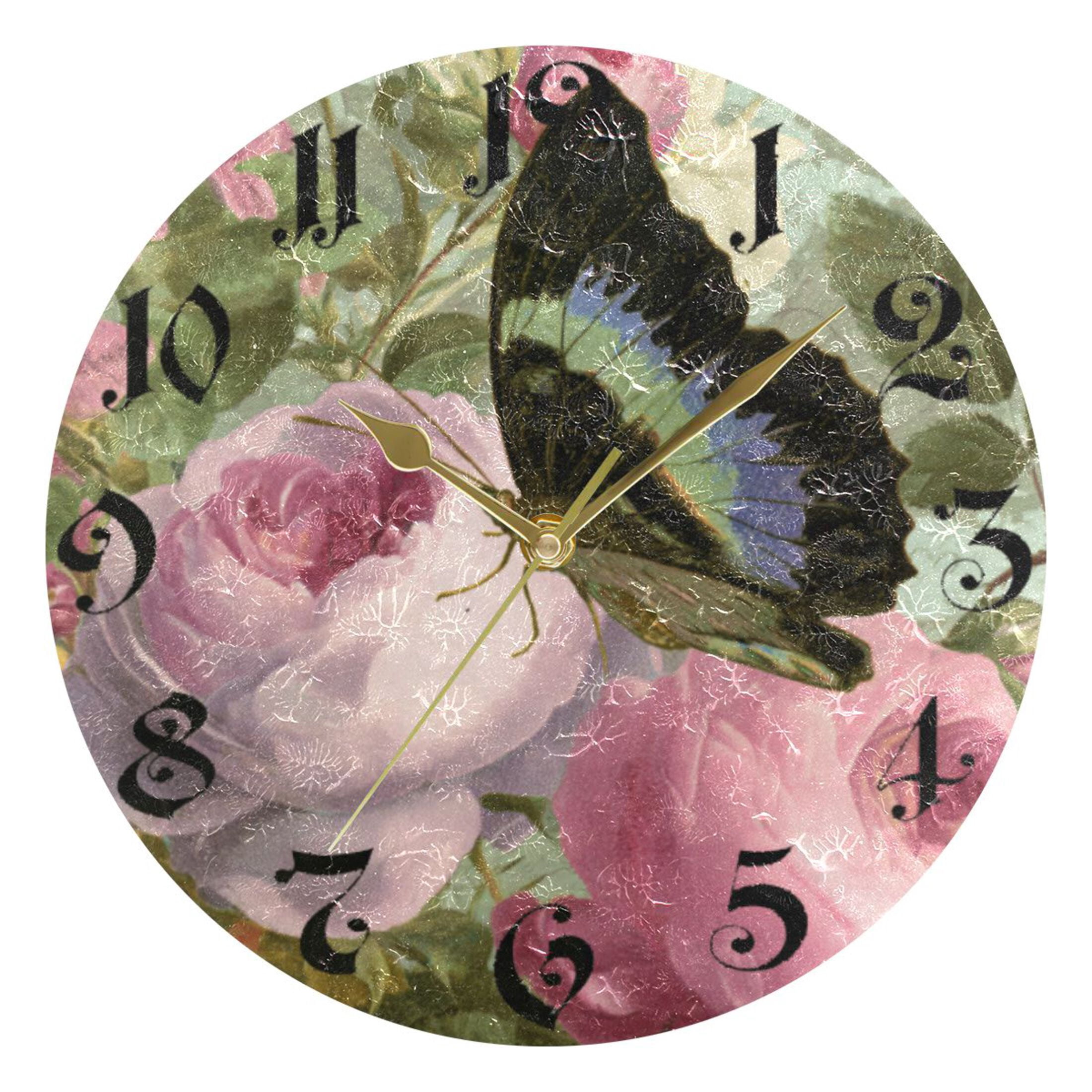 DEIARA Retro Butterfly Burgundy Butterfly Wall Clock 10in Silent ...