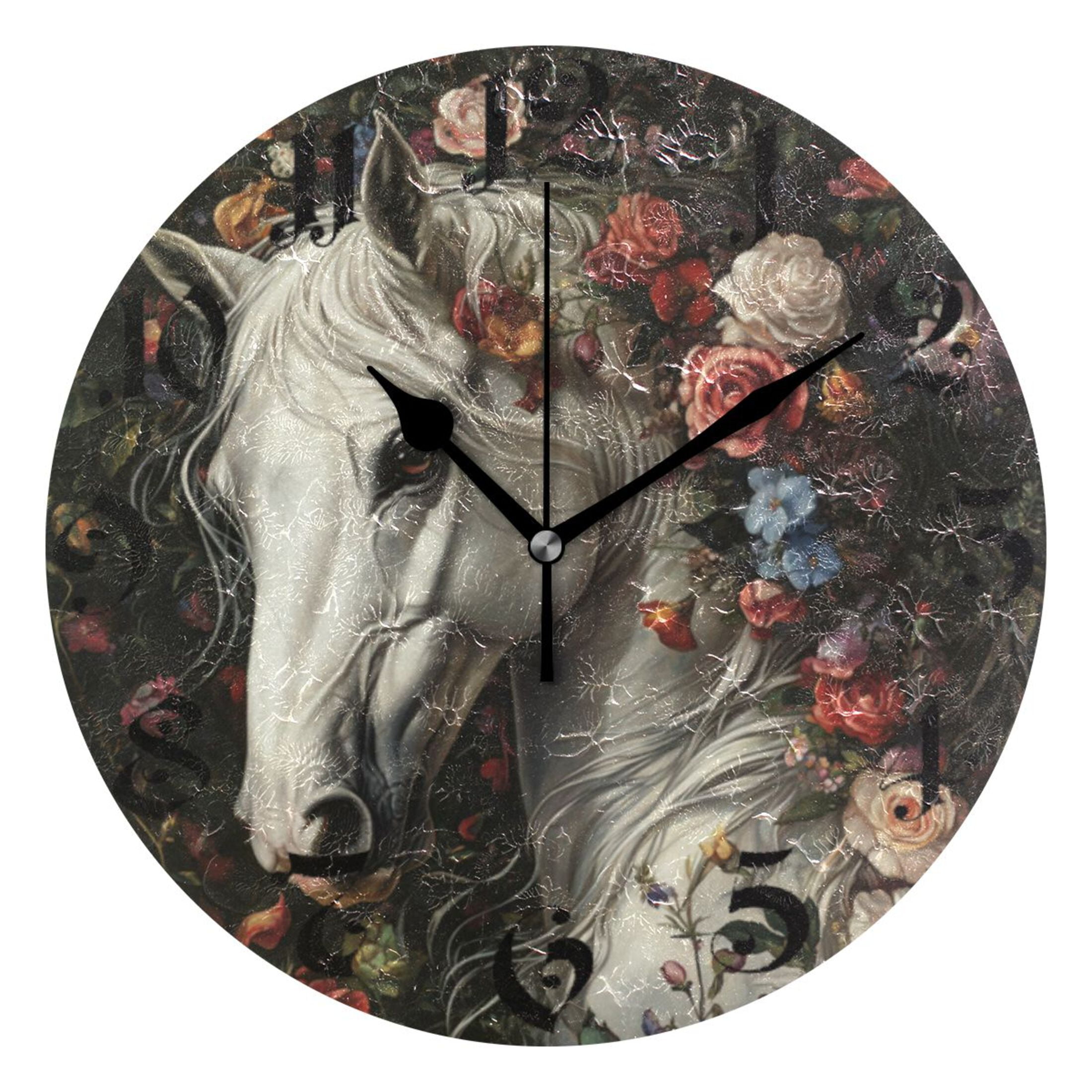 DEIARA Rose Of Horse Burgundy Butterfly Wall Clock 10in Silent ...