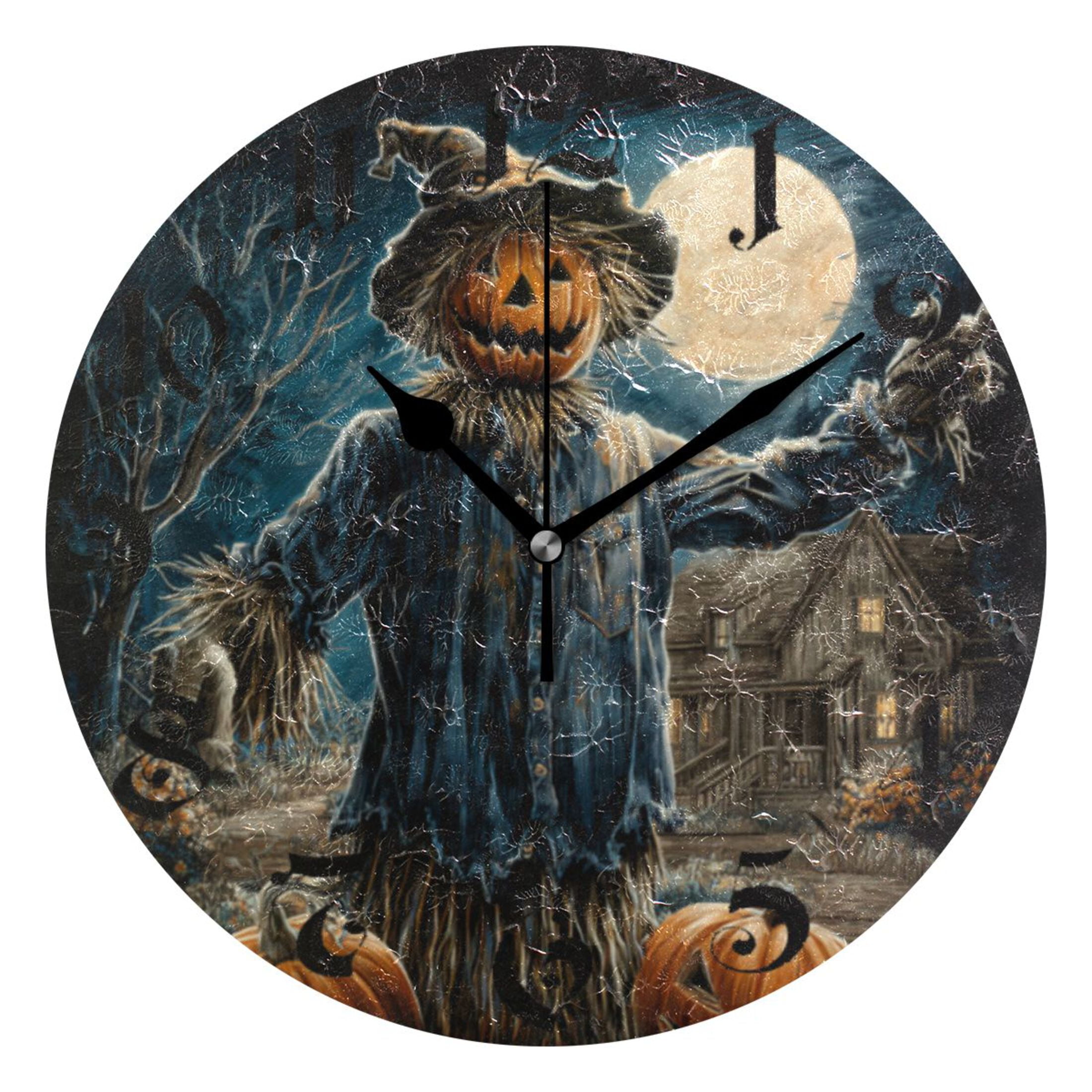 DEIARA Scary Scarecrow Burgundy Butterfly Wall Clock 10in Silent ...