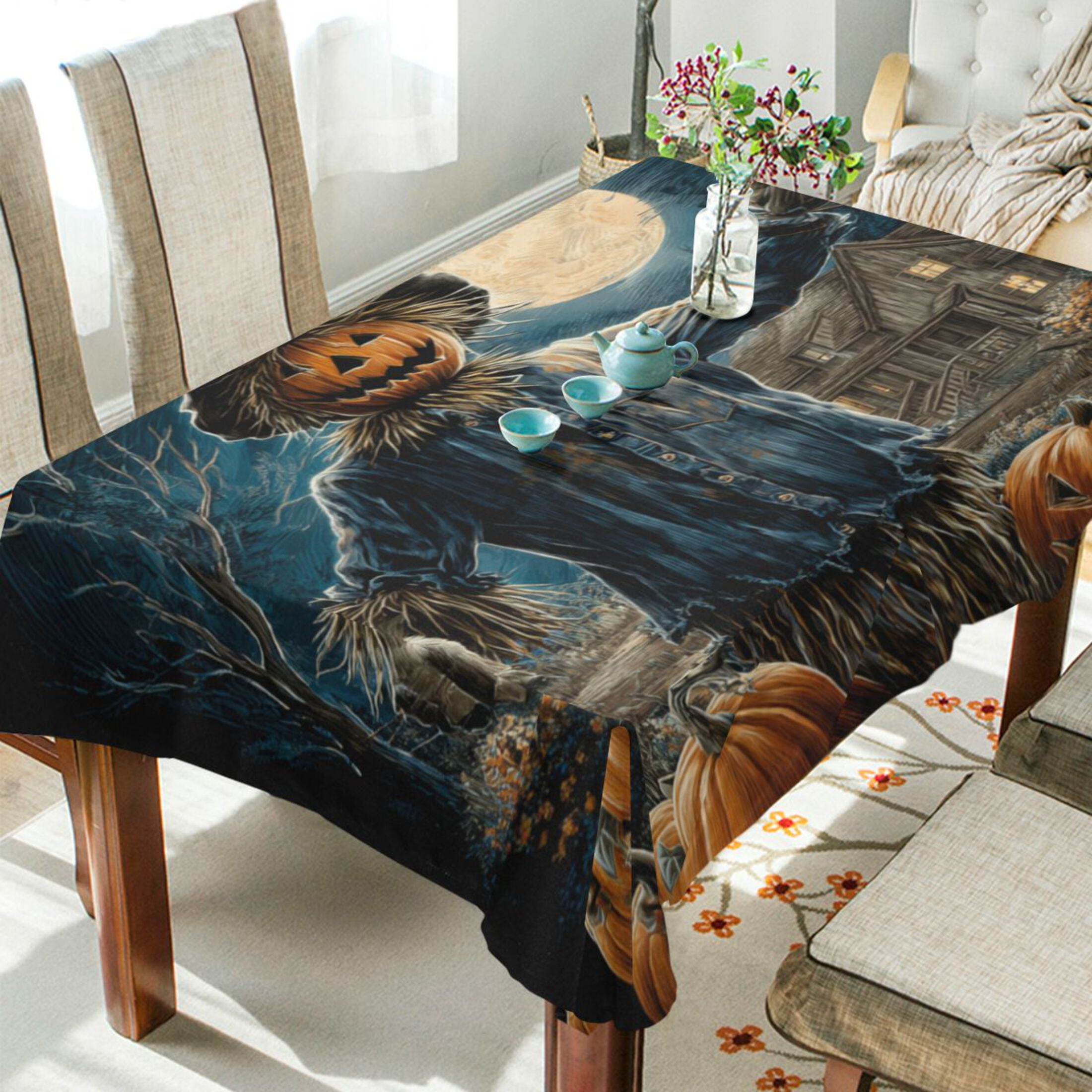 DEIARA Scary Scarecrow Square Tablecloth 54×72in Polyester Fabric ...