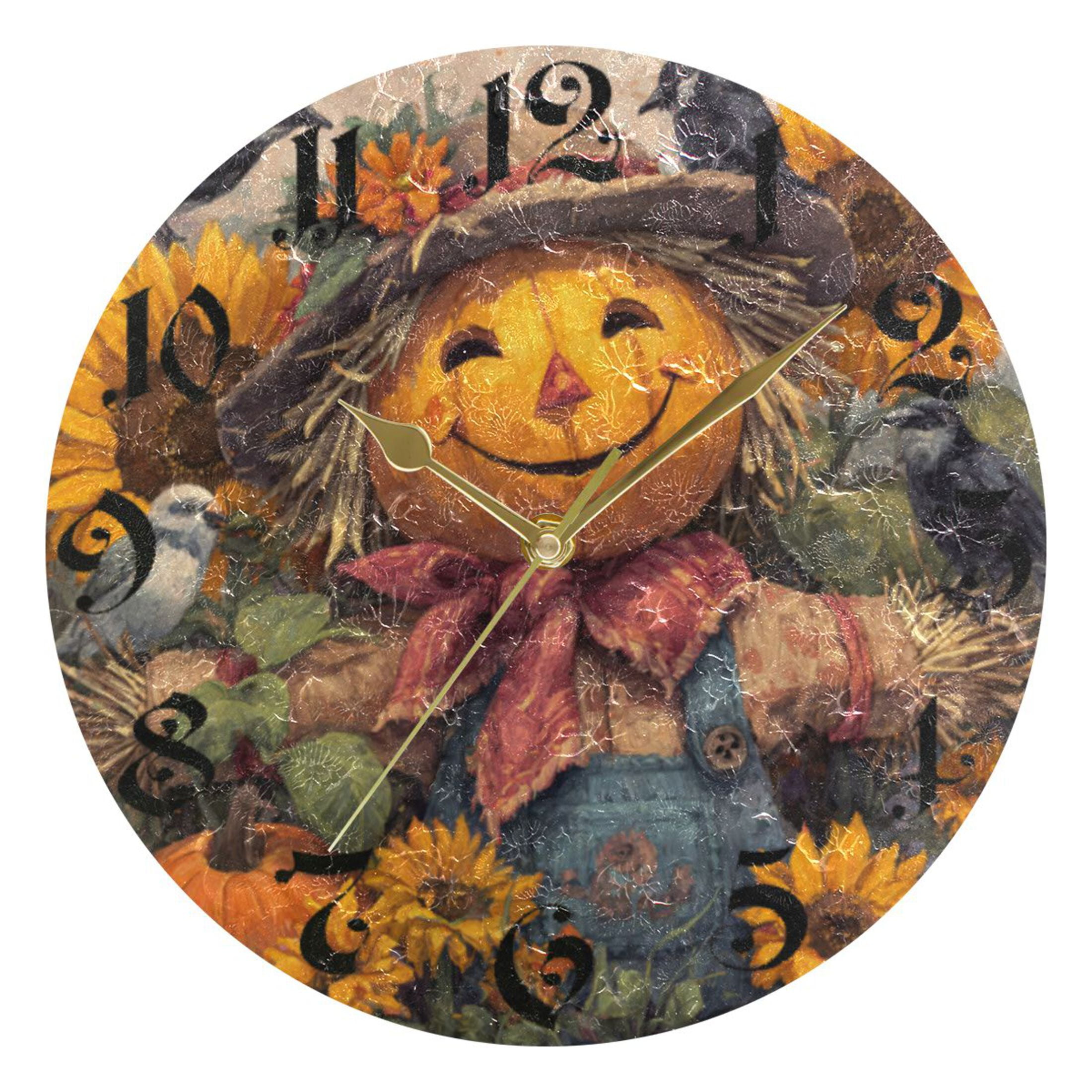 DEIARA Smiling Scarecrow Burgundy Butterfly Wall Clock 10in Silent ...