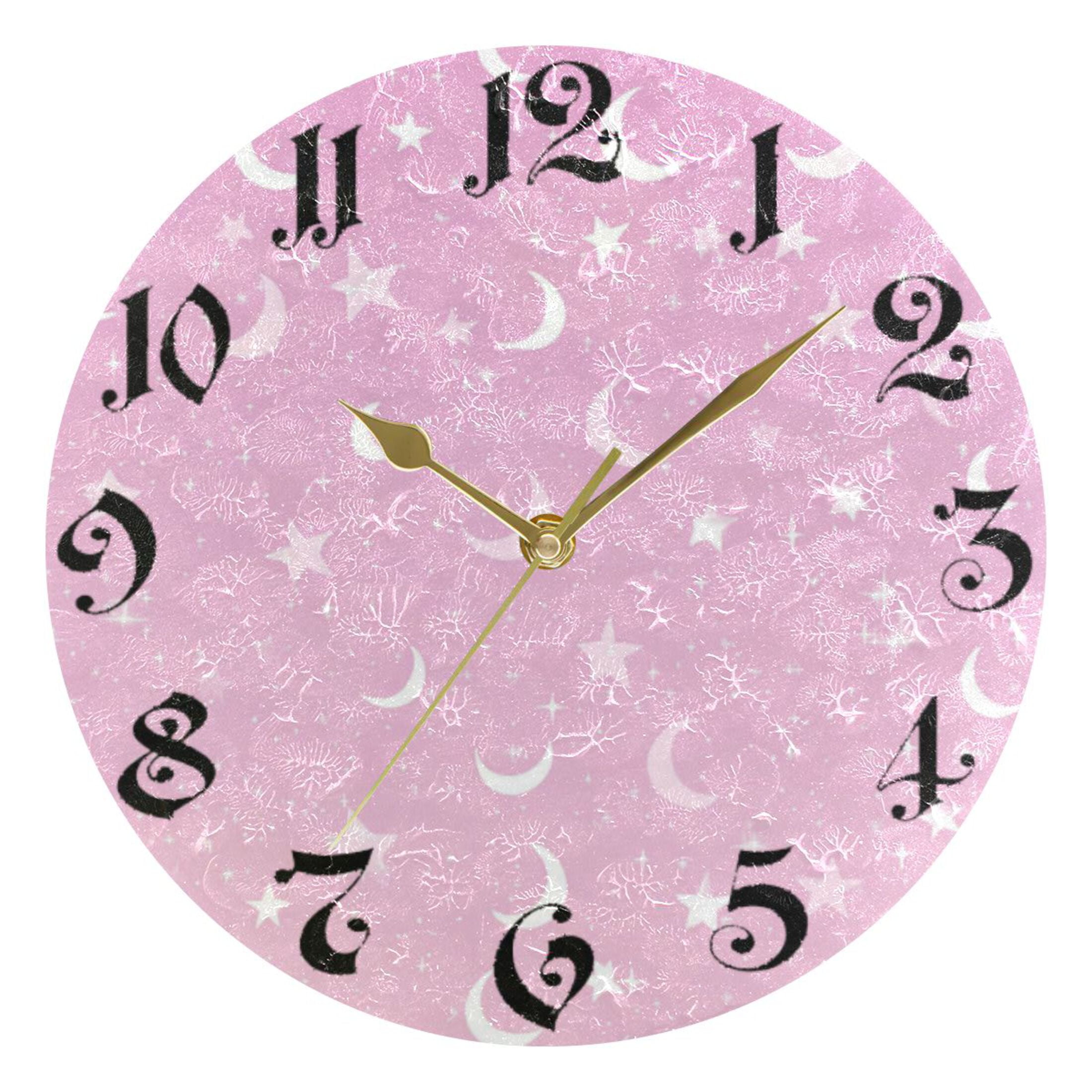 DEIARA Star Moon Pink Pattern Burgundy Butterfly Wall Clock 10in Silent ...