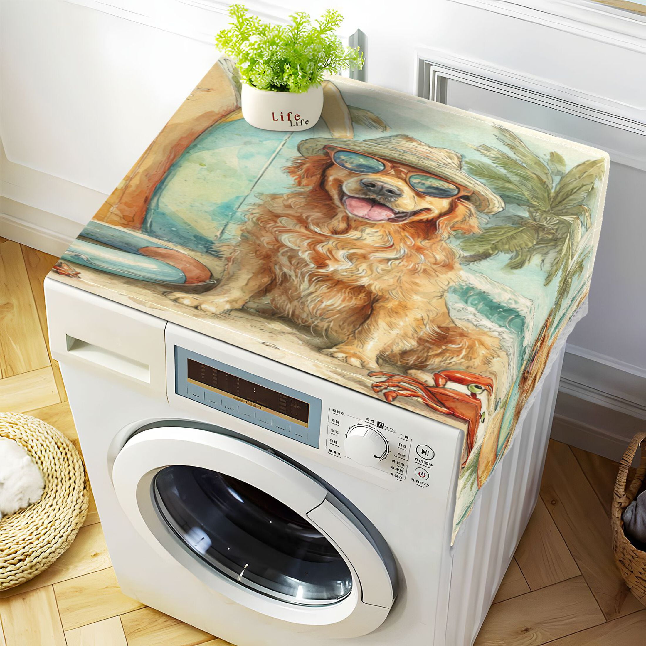 DEIARA Summer Golden Retriever Washing Machine Cloth Dryer Refrigerator ...