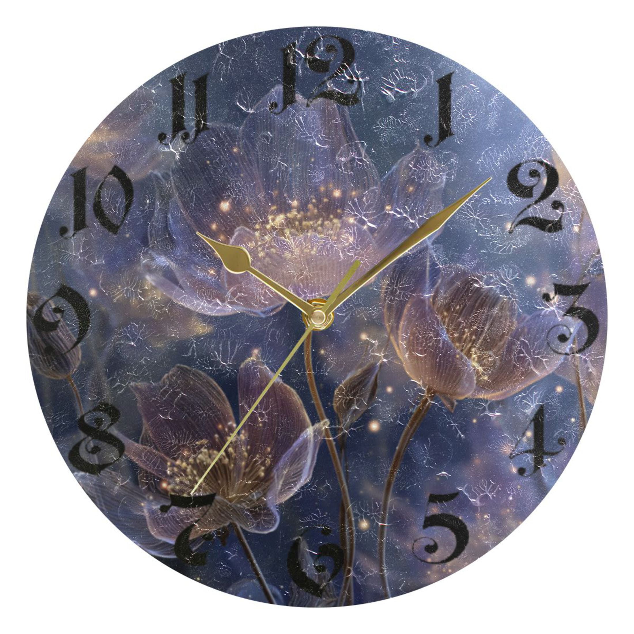 DEIARA Transparent Purple Flowers Burgundy Butterfly Wall Clock 10in ...