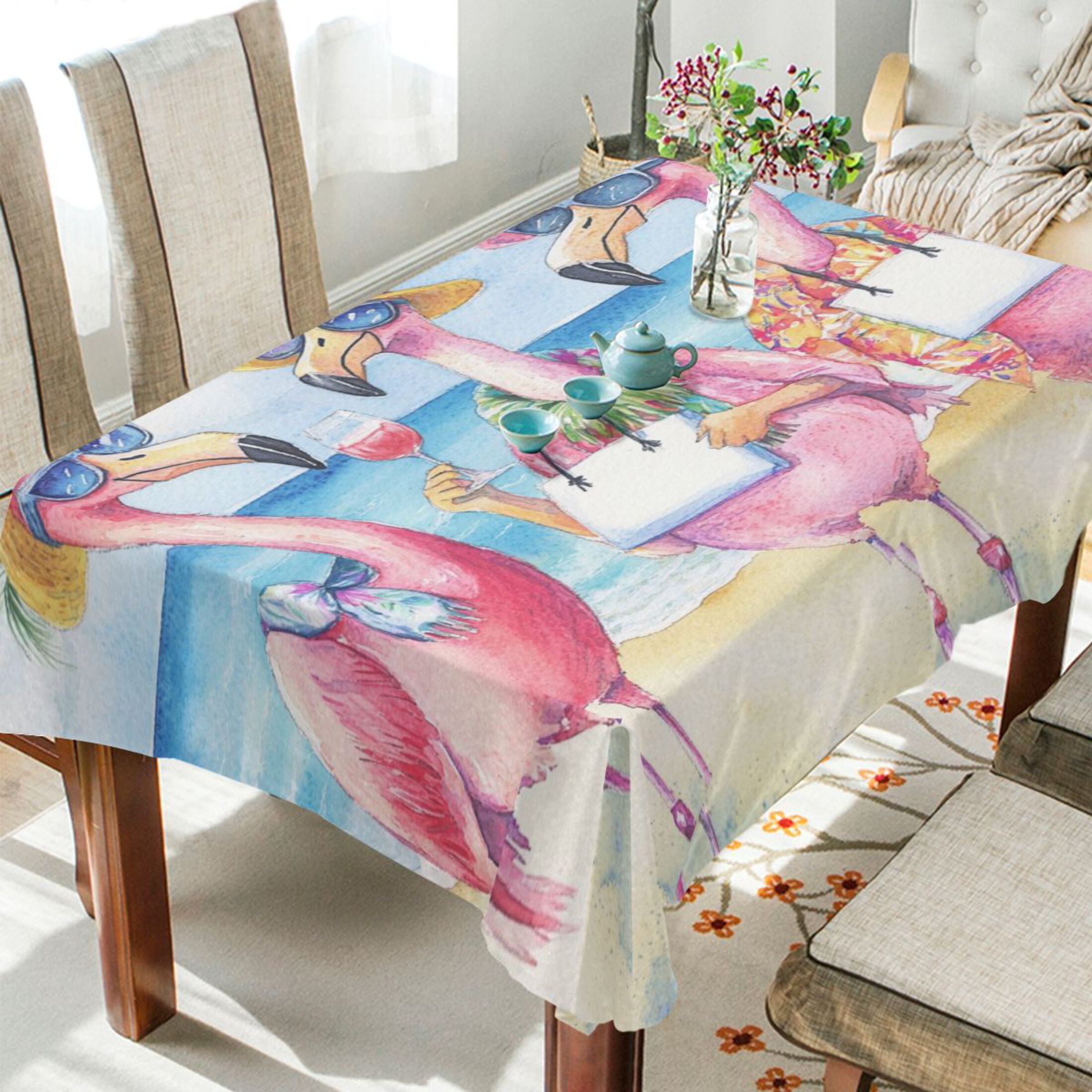DEIARA Traveling Flamingos Square Tablecloth 60×120in Polyester Fabric ...