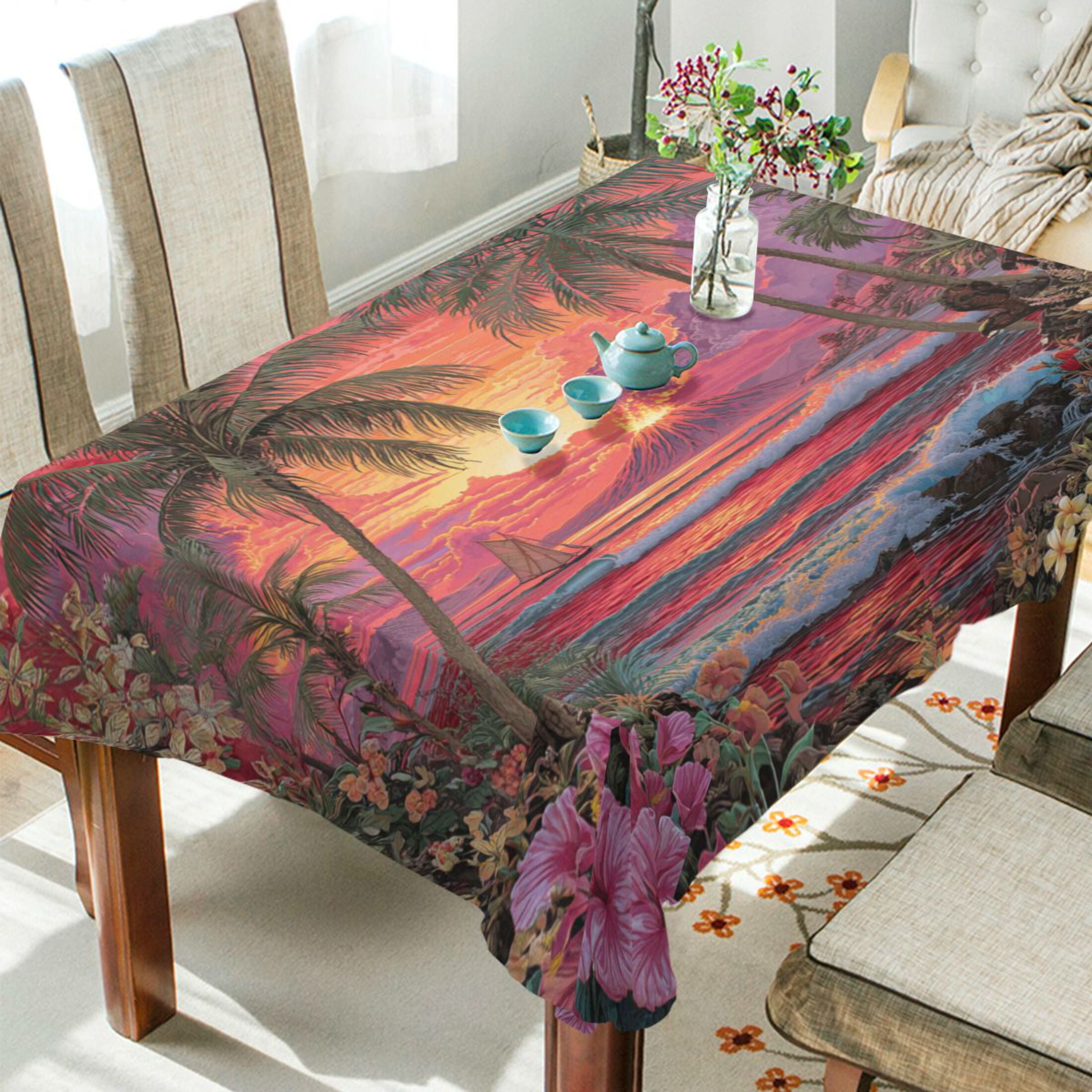 DEIARA Volcanic Island Square Tablecloth 60×120in Polyester Fabric ...