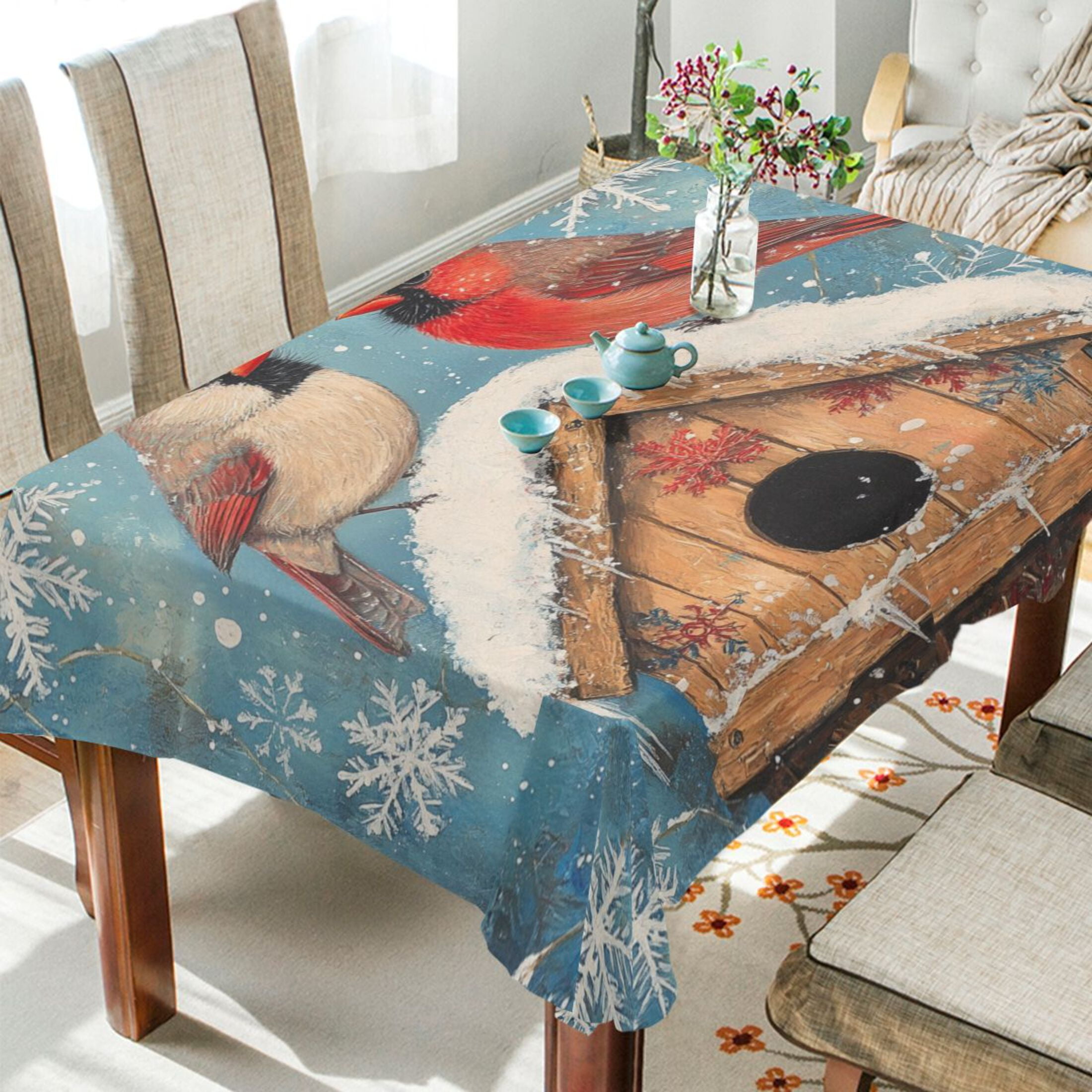 DEIARA Winter Cardinal Bird Square Tablecloth 54×54in Polyester Fabric ...