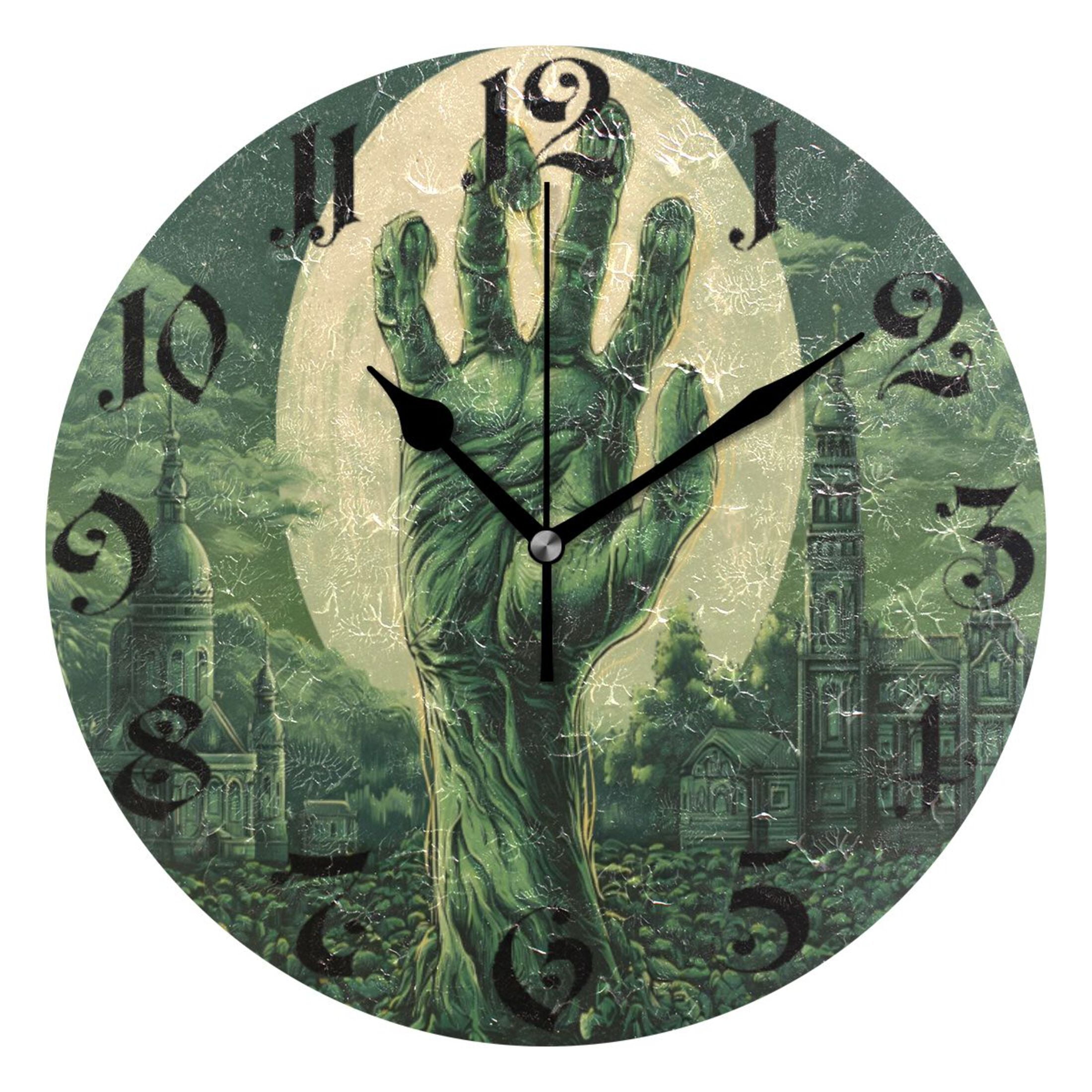 DEIARA Zombie Hand Burgundy Butterfly Wall Clock 10in Silent Mechanism ...