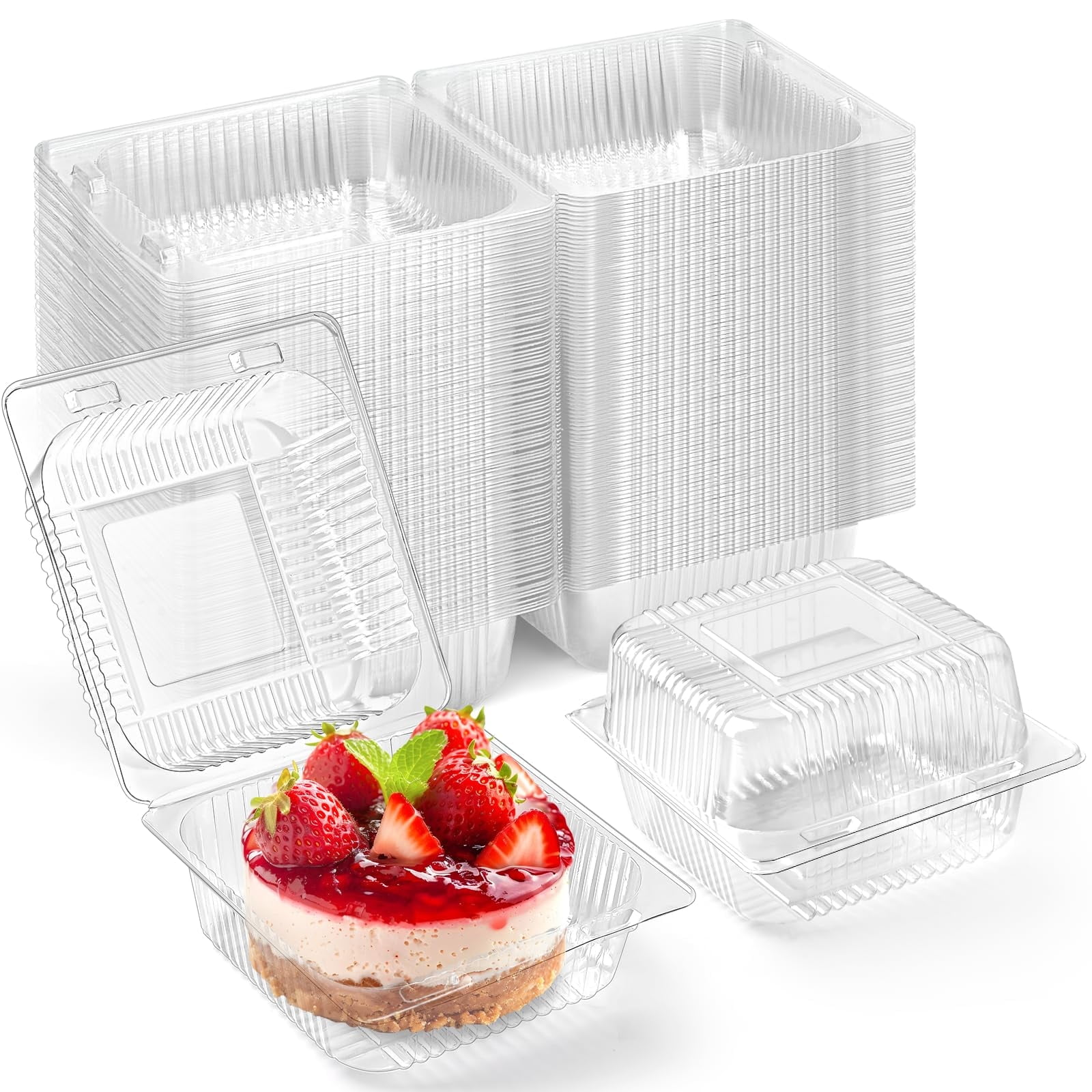 DEIKAL 100 Pack Clear Plastic Clamshell Food Containers, Square Cake ...