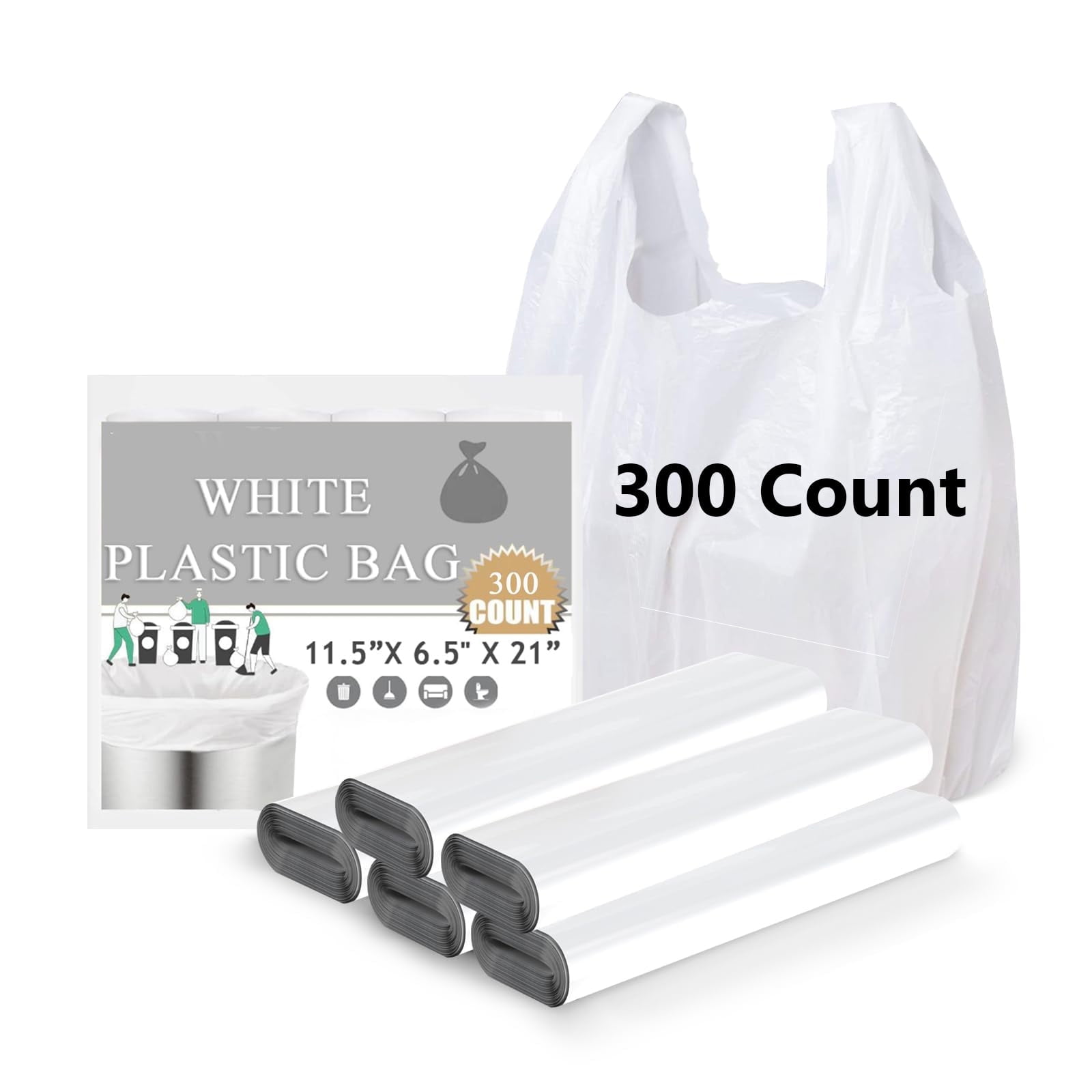 DEIKAL Plastic Bags, 300 Count T Shirt Bags, Plastic Bags With Handles ...