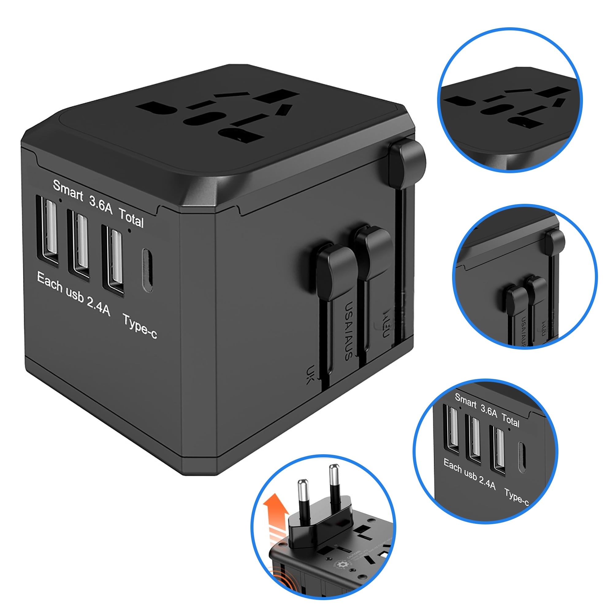 DEIKAL Universal Travel Adapter Worldwide with 3 USB C and 2 USB A ...