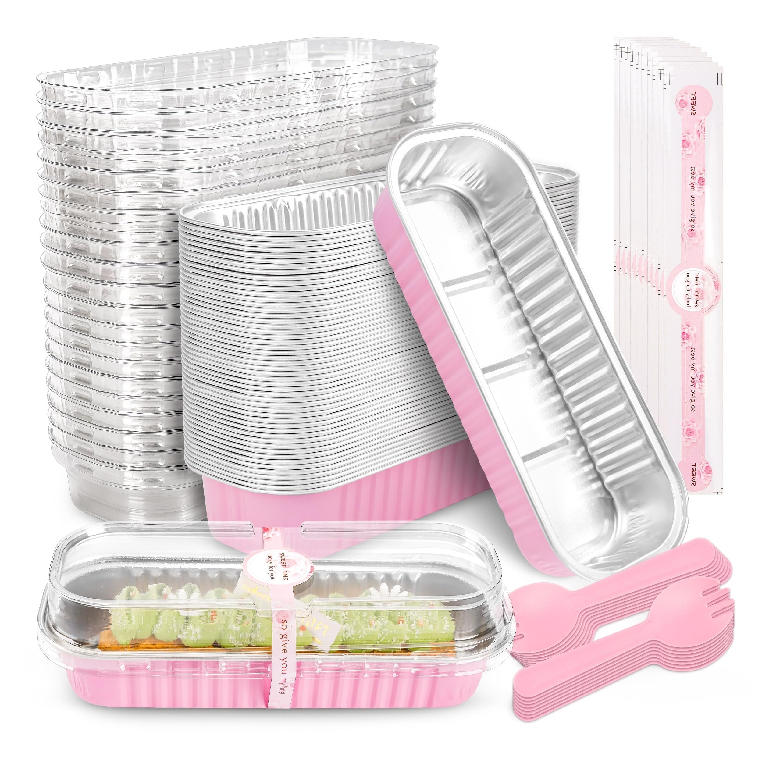 DEIKAPL 50 PACK Mini Cake Pans with Lids and Spoons,Rectangular ...