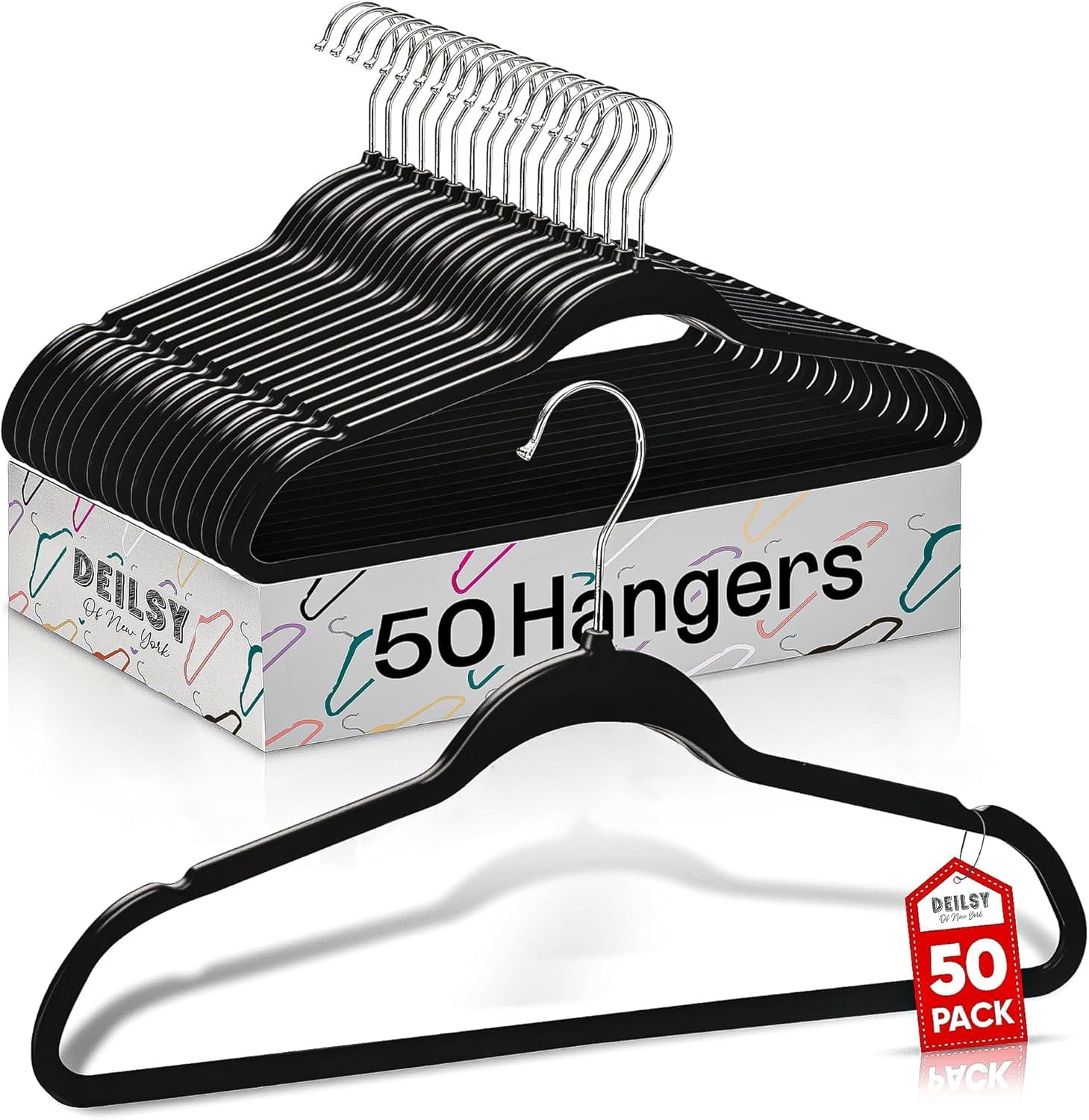 DEILSY Black Hangers 50 Pack - Thin slim Space Saving, Plastic Hangers ...