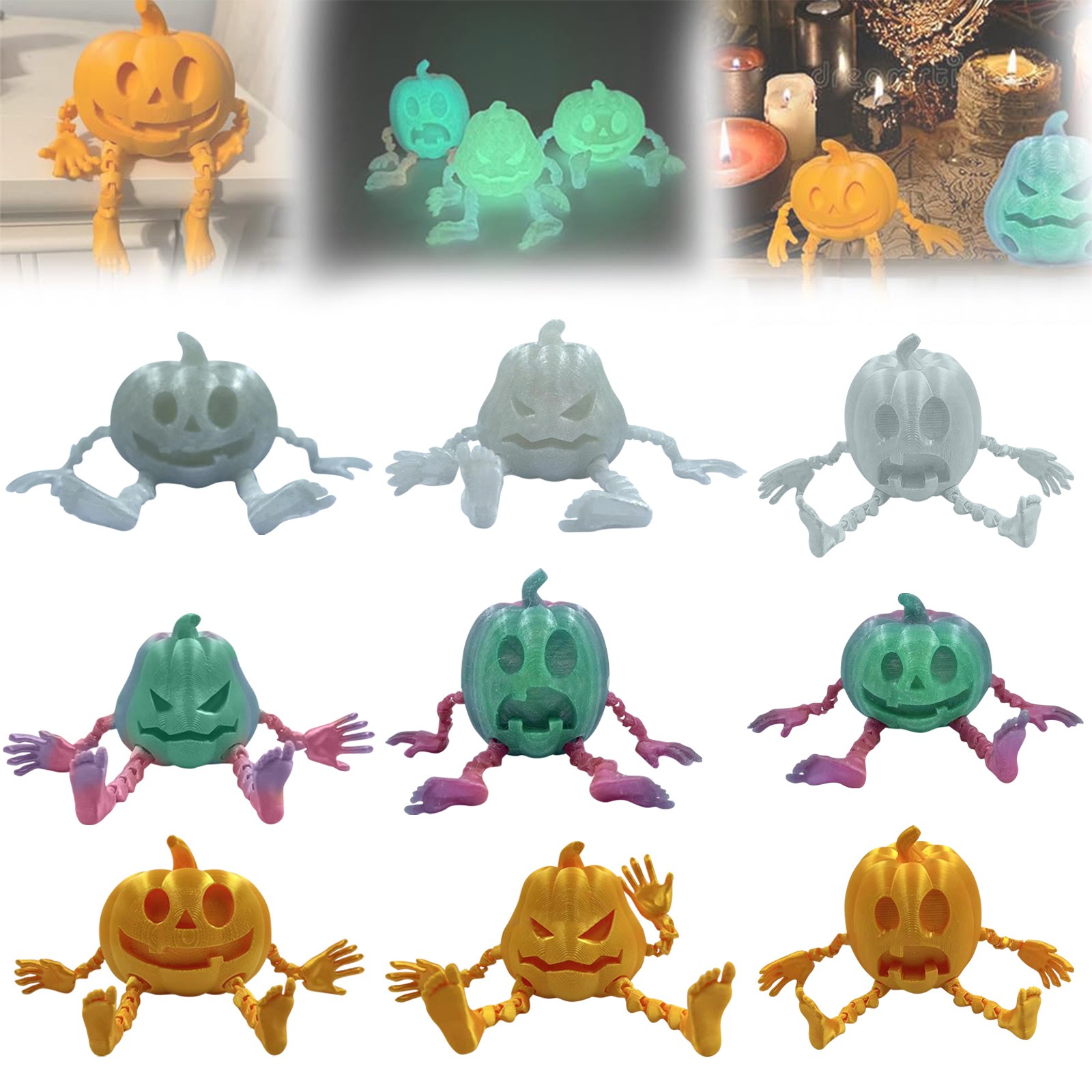 DEJUPE Halloween Decorations, 3D Fluorescent Pumpkins 3D Printed ...