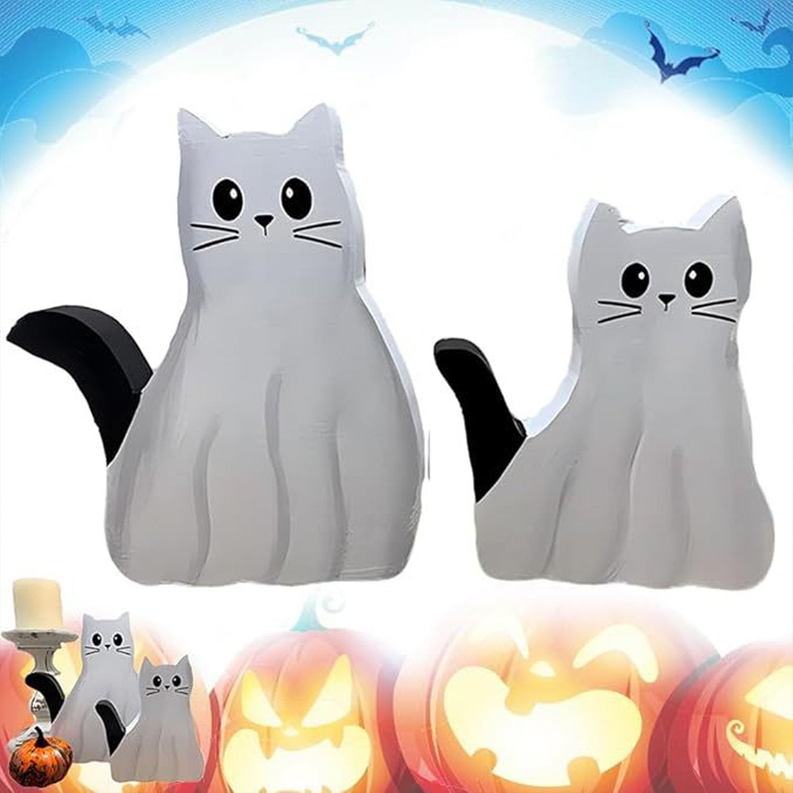 DEJUPE Halloween Decorations, Wooden Ghost Cat Figurine Halloween Cute ...
