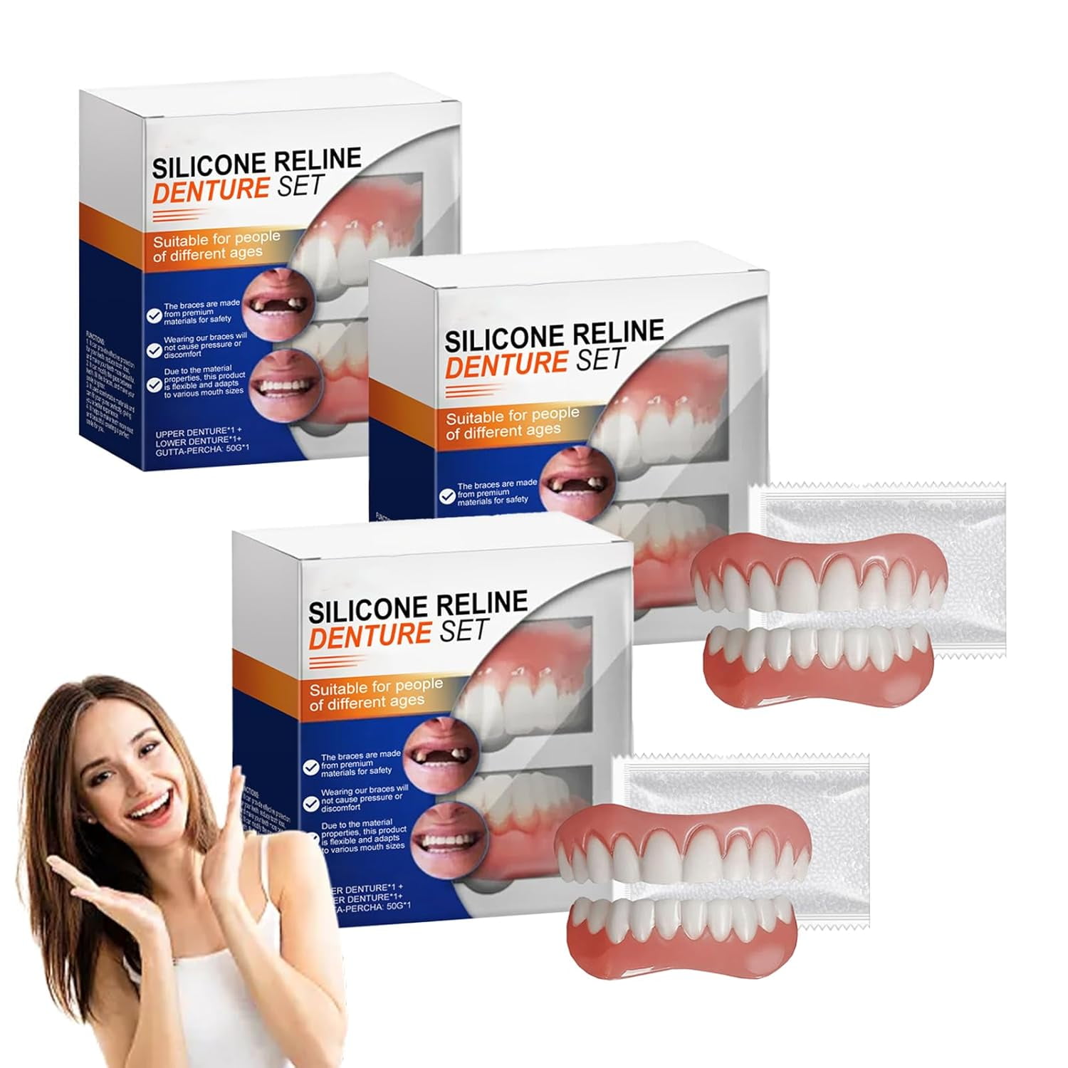 DEJUPE Silicone Reline Denture Set, Silicone Dentures Set, Soft Denture ...