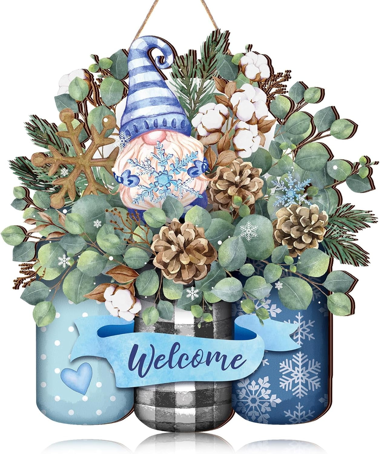 DEJUPE Winter Welcome Front Door Sign Winter Wood Snowflake Gnome Sign ...
