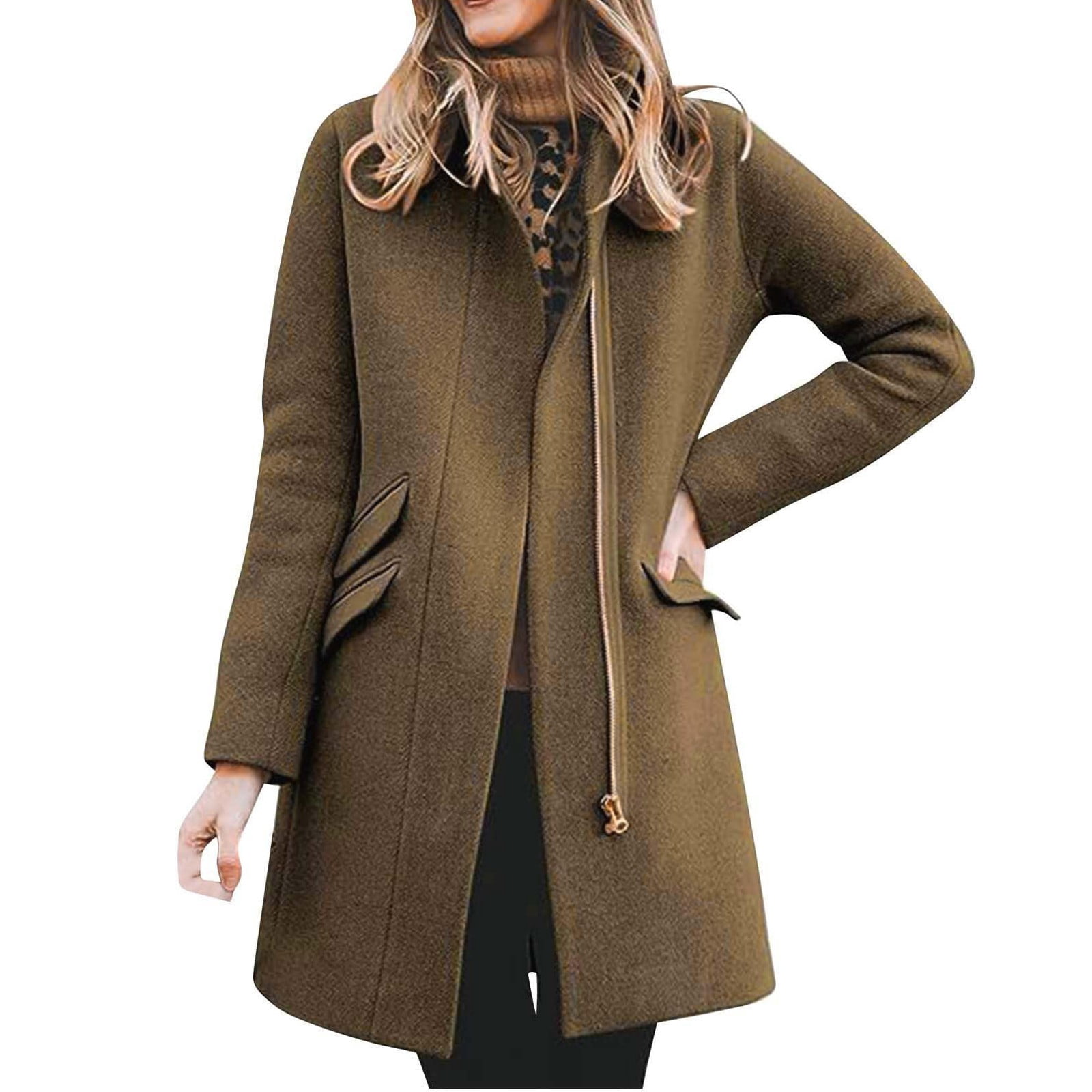 DEJUPE Women's Elegant Wool Blend Overcoat with Hidden Button Closure ...