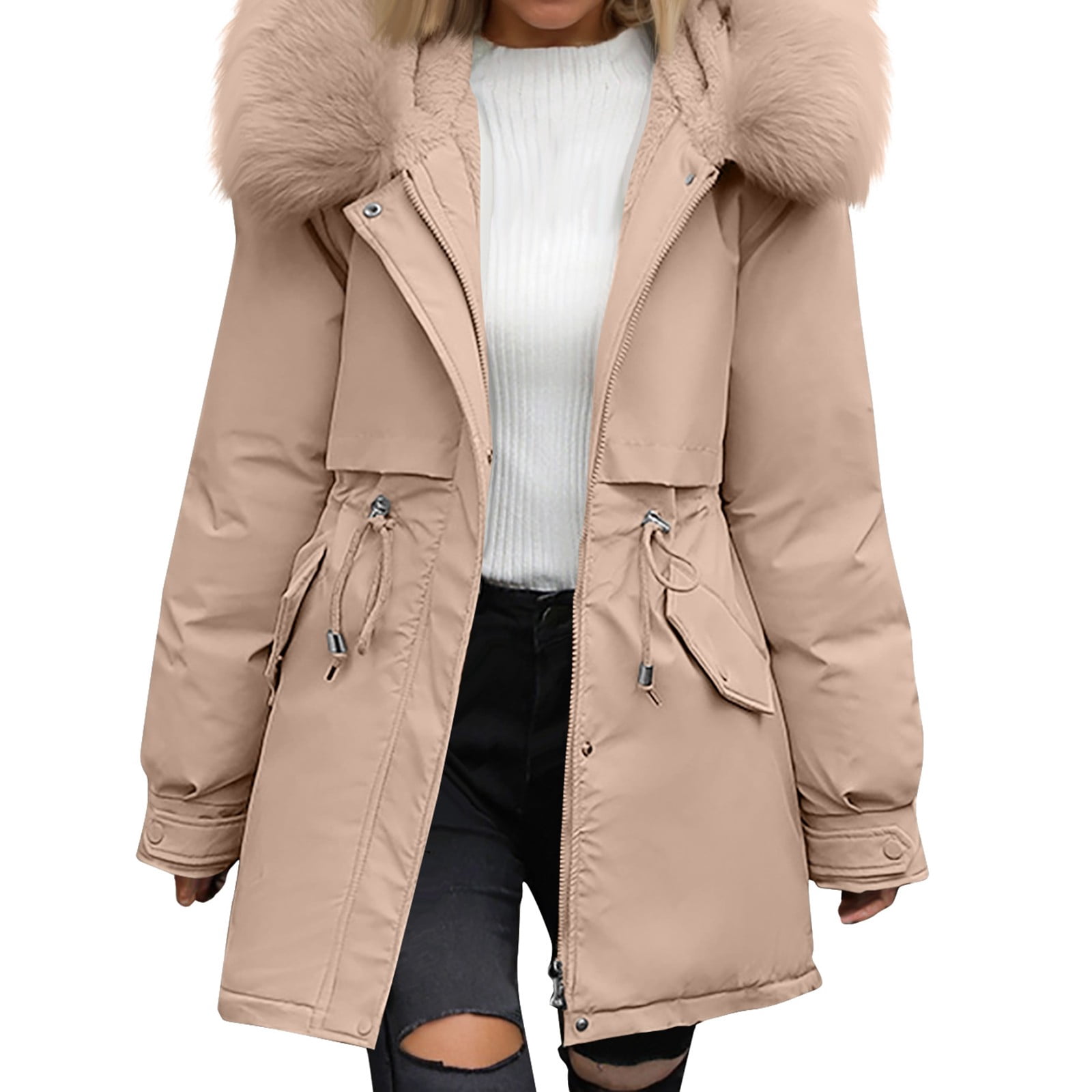 DEJUPE Women's Winter Parka Coat with Faux Fur Hood, Warm Insulated ...