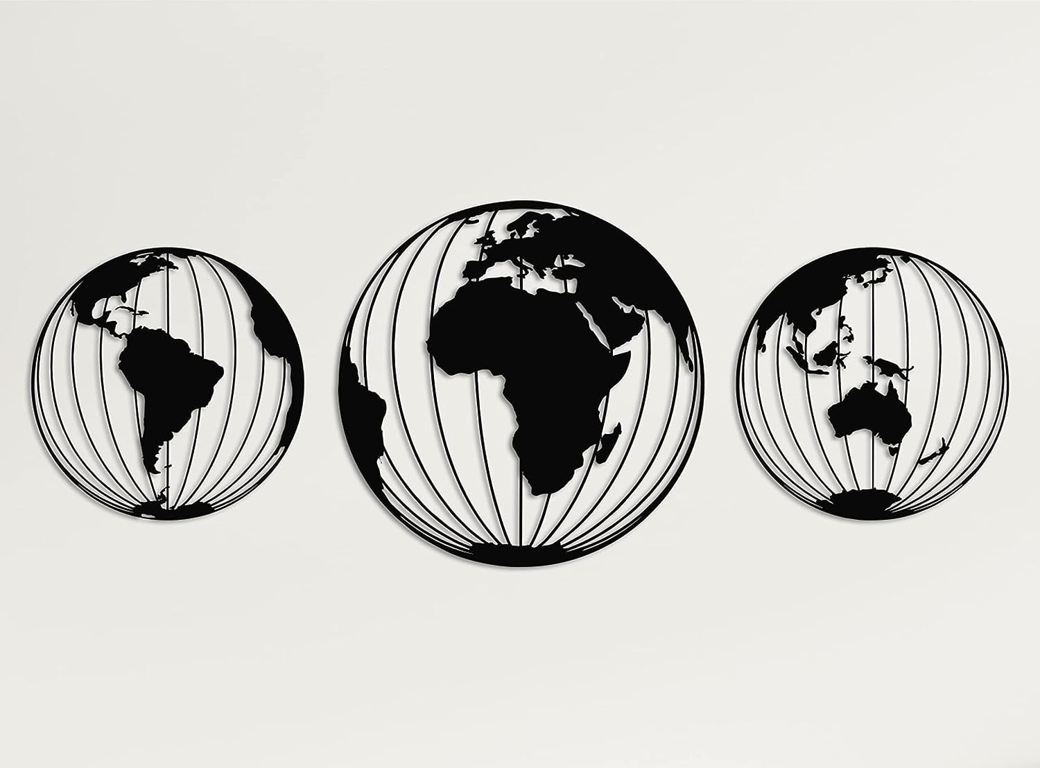 DEKADRON Three Metal World Map Globes, Round Metal World Map Wall Art ...
