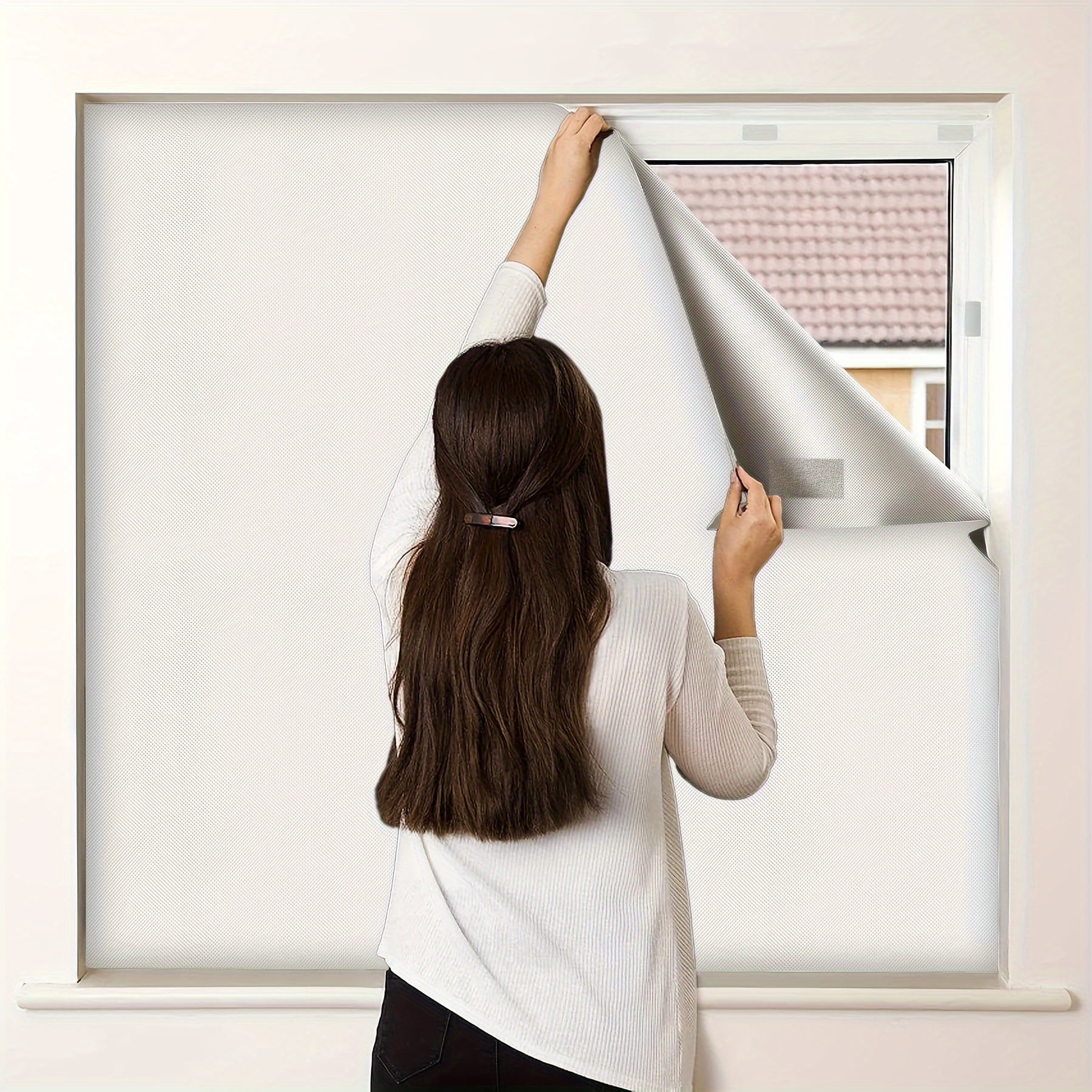 DEKAXID 1pc White Blackout Window Cover No Drill Temporary Blinds With ...