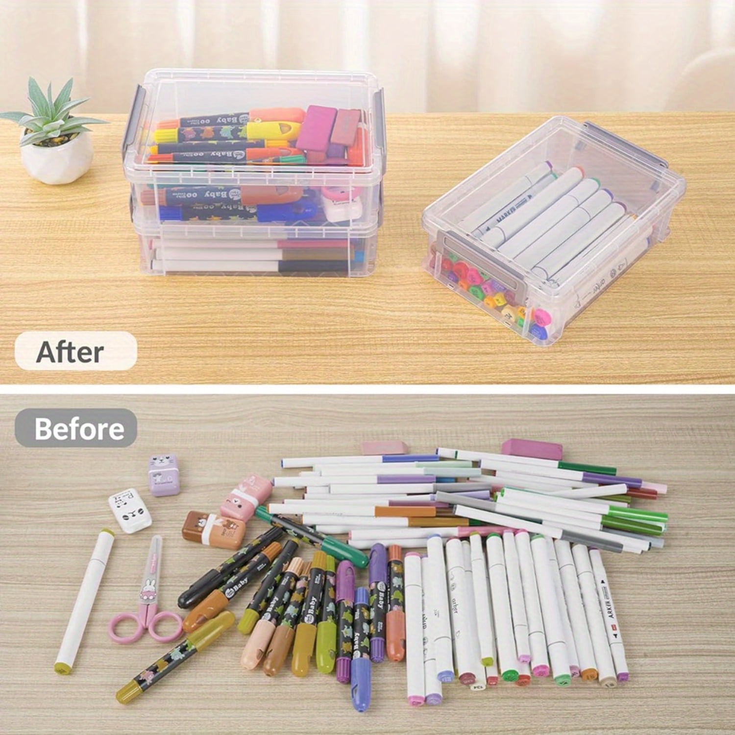 DEKAXID 2pcs Extra Large Pencil Box Plastic Pencil Case Crayon Box ...