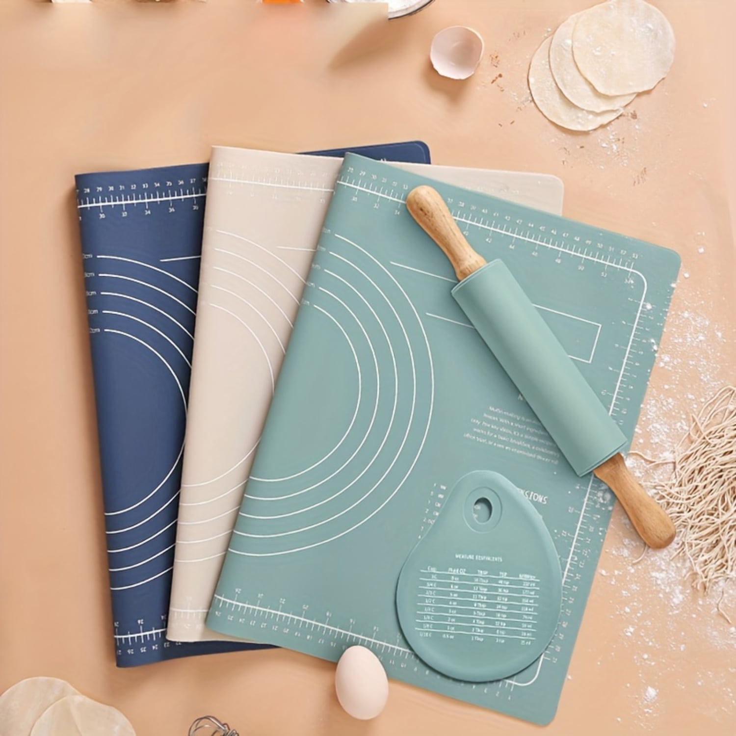 DEKAXID 3pcs/set Silicone Pastry Mat Large Non-stick Baking Mat Food ...