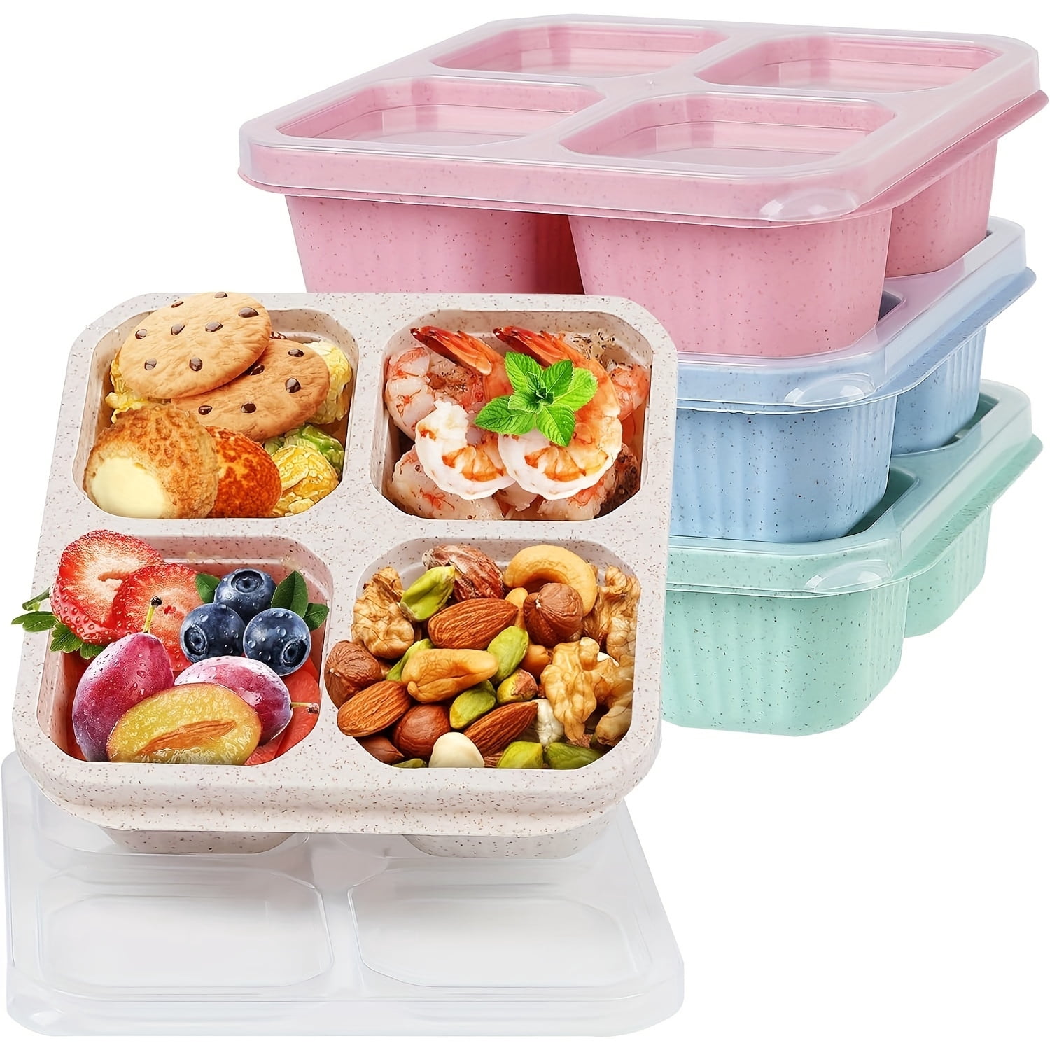 DEKAXID 4-Pack Bento Snack Boxes with 4 Smart Compartments - Leak-Proof ...