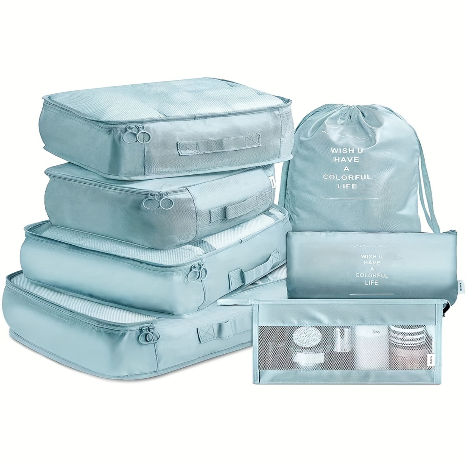 DEKAXID 7PCS Travel Chic Minimalist Solid Color Packing Cube Set ...