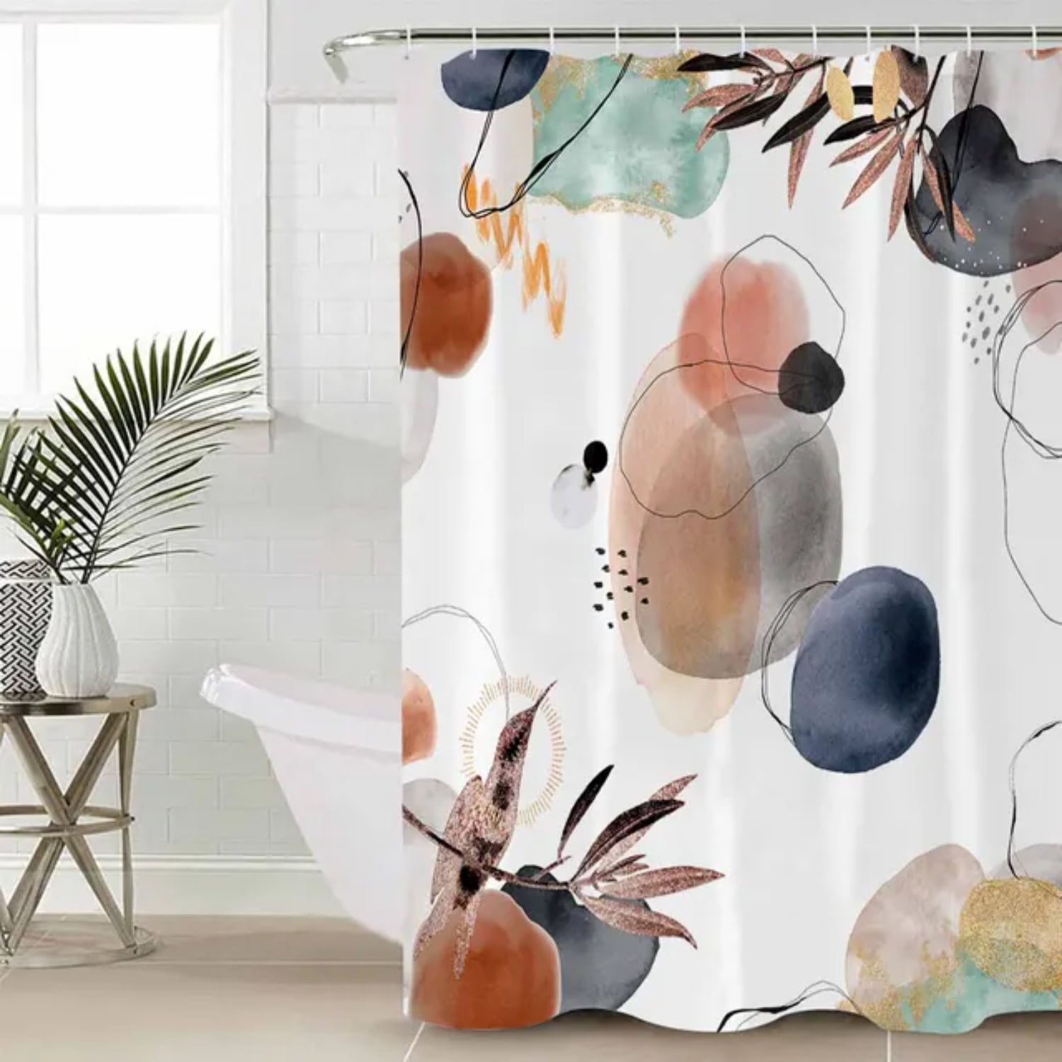 DEKAXID Boho Leaves Plants Shower Curtains Waterproof Bath Curtains Home Decor Modern Luxury ...