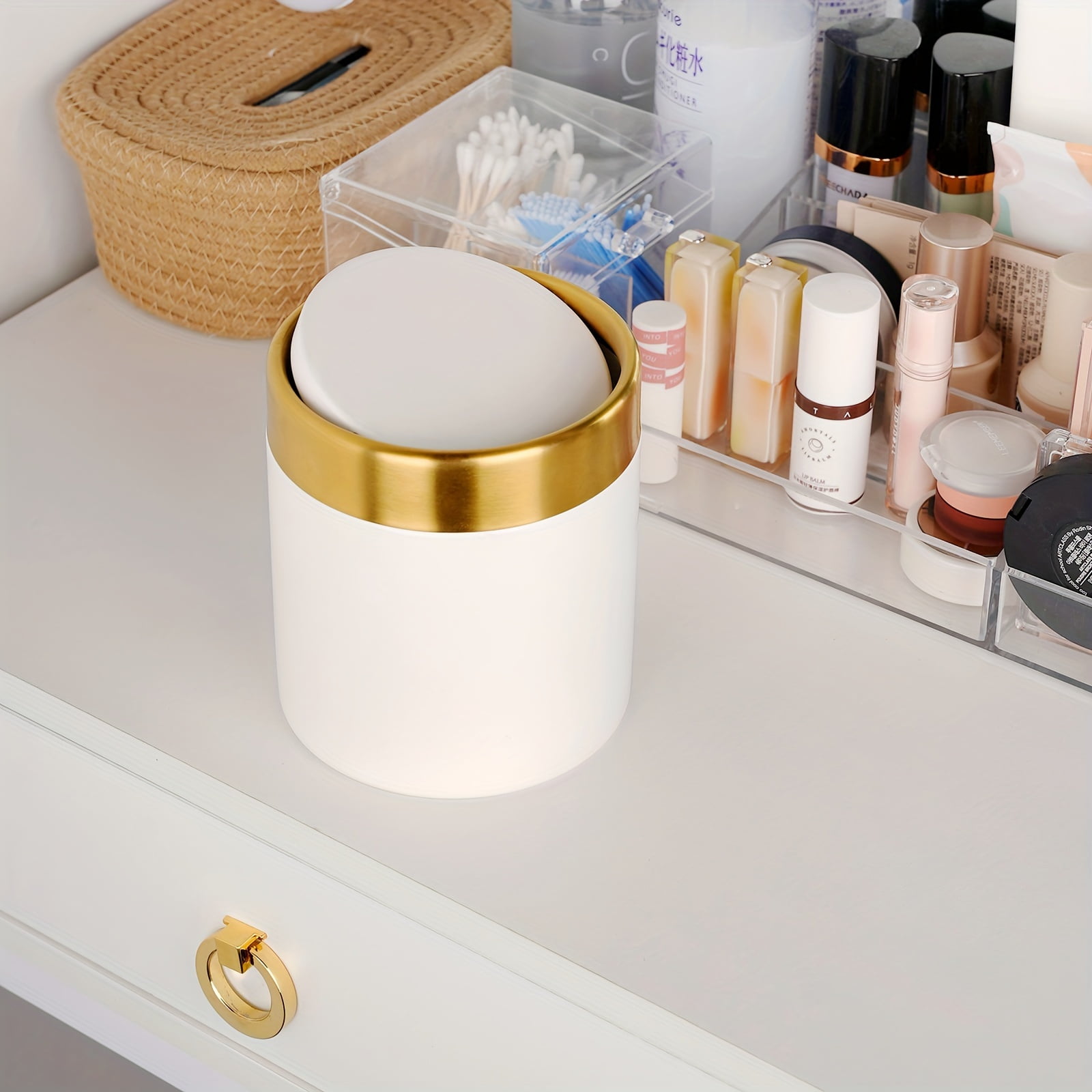Dekaxid Mini Trash Can Metal Tiny Garbage Bin For Desk Countertop Coffee Bar Makeup Vanity 04