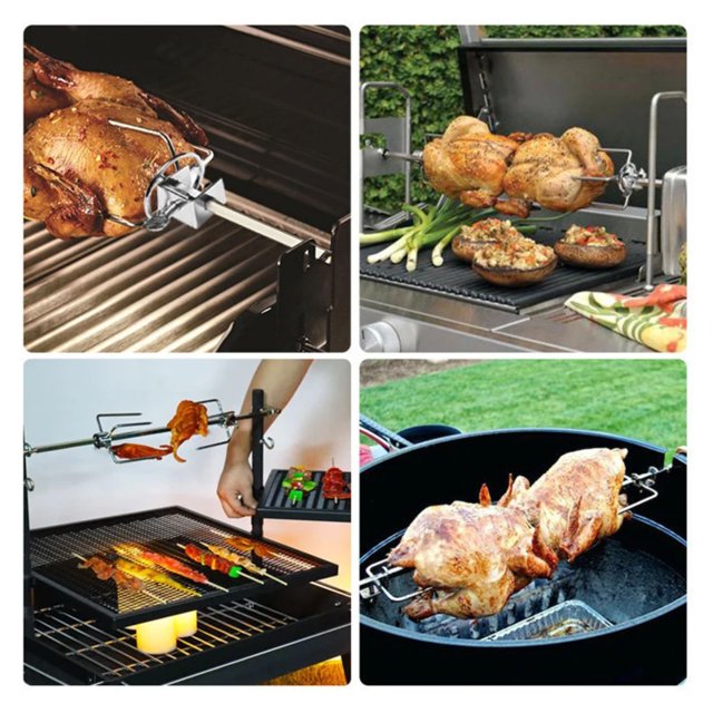 DEKAXID Stainless Steel BBQ Grill Rotisserie Kit Outdoor Spit Roaster ...