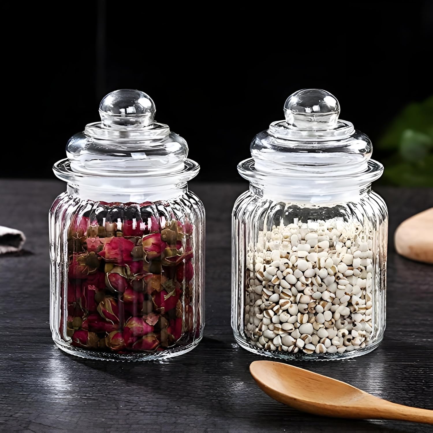 DEKEANSHKA Pop Glass Jar and Container Set 310 ml Transparent Clear ...