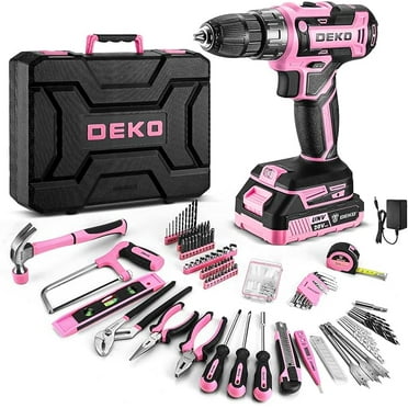 WORKPRO 12V Pink Cordless Drill Driver and Home Tool Kit, Hand Tool Set ...