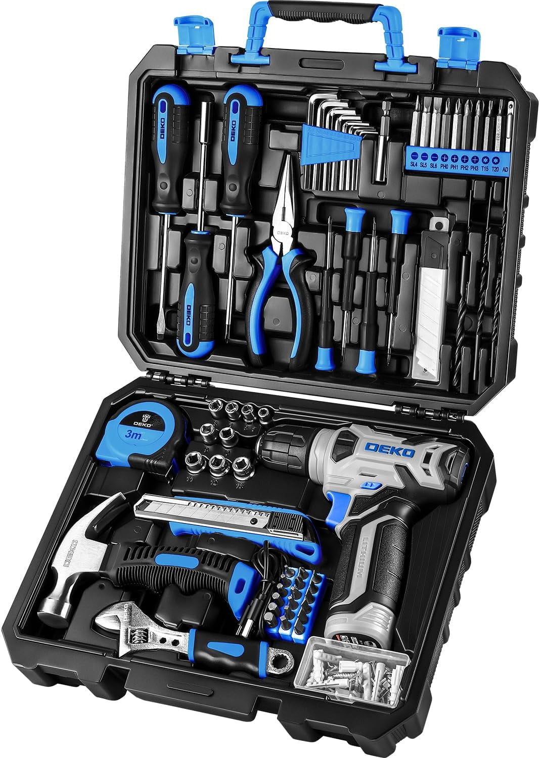 DEKO Drill Set: Tool Set with 8V Blue Cordless Drill, Home Tool Kit ...