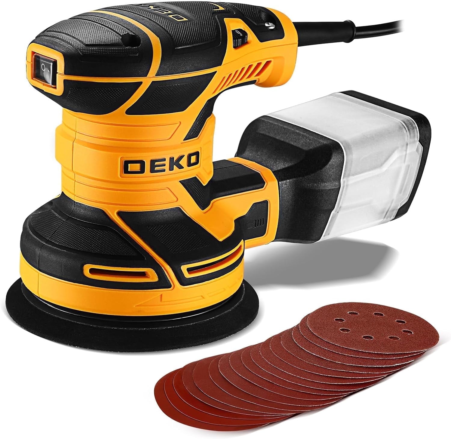 DEKO Electric Sander with 16 Sandpapers, 14000RPM, 5-Inch, High ...
