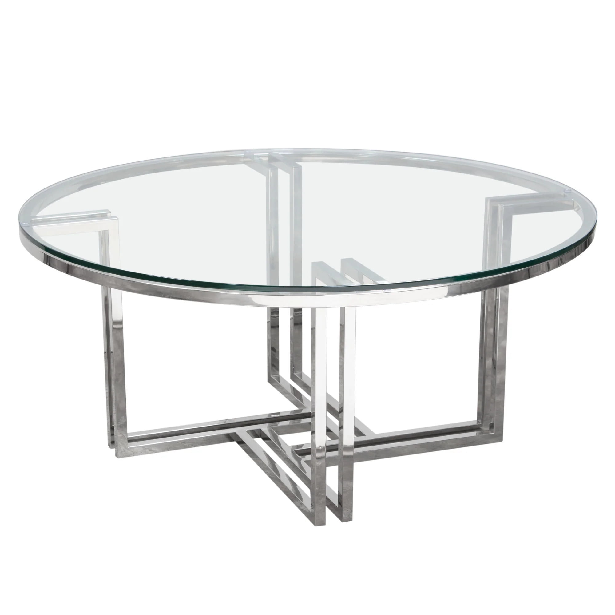DEKO Polished Stainless Steel Round Cocktail Table w/ Clear, Tempered ...