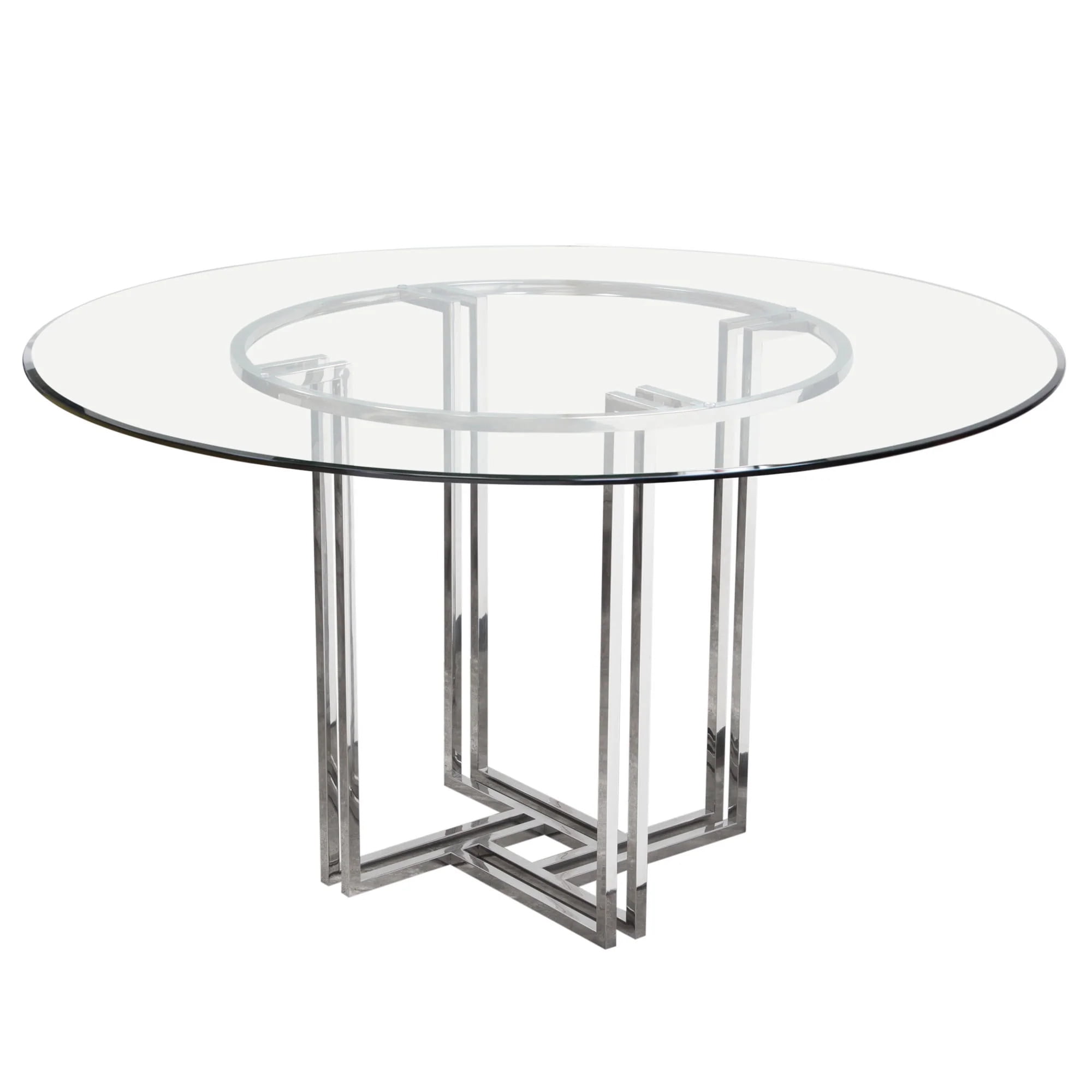 DEKO Polished Stainless Steel Round Dining Table w/ Clear, Tempered ...