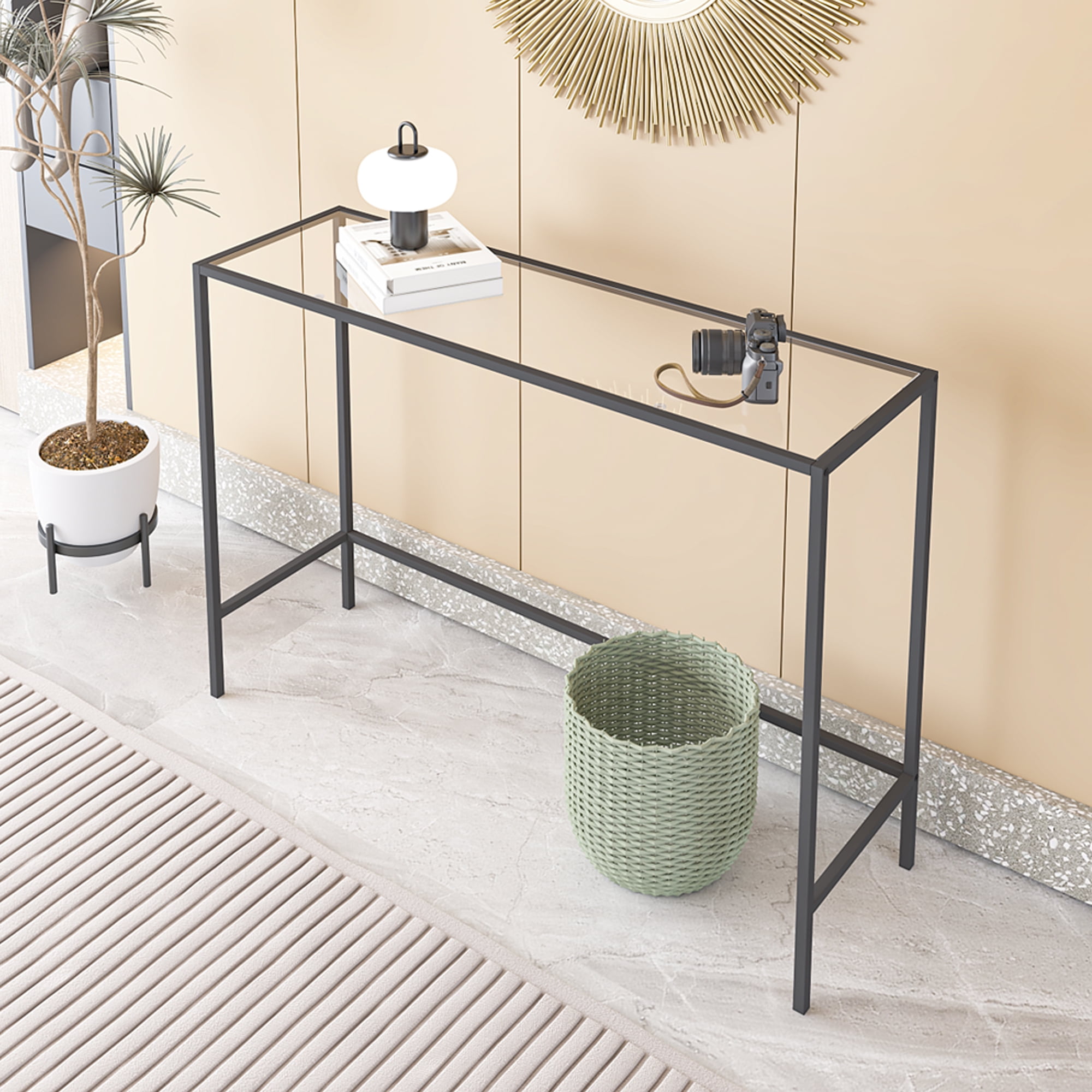 DEKOPRATIK Canvas Glass, Narrow Hallway Console Table, 39.3 Inch, Black ...