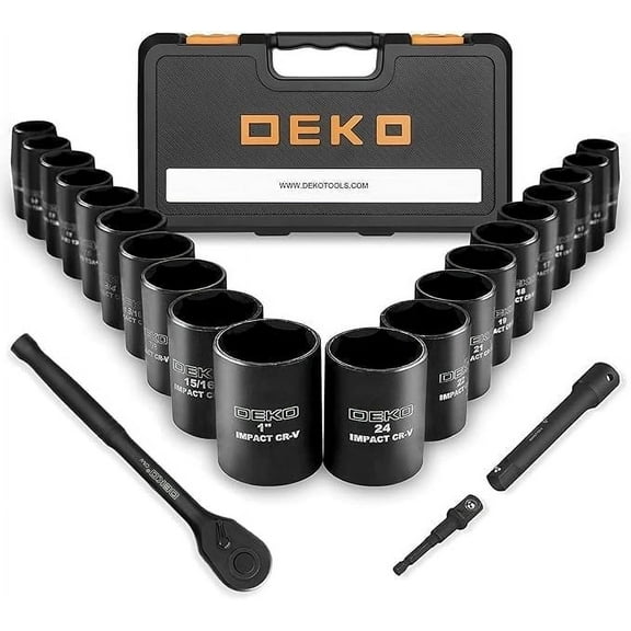 1/2 Inch Drive 29 Piece Impact Socket Set SAE 3/8 to 1 Inch and Metric ...