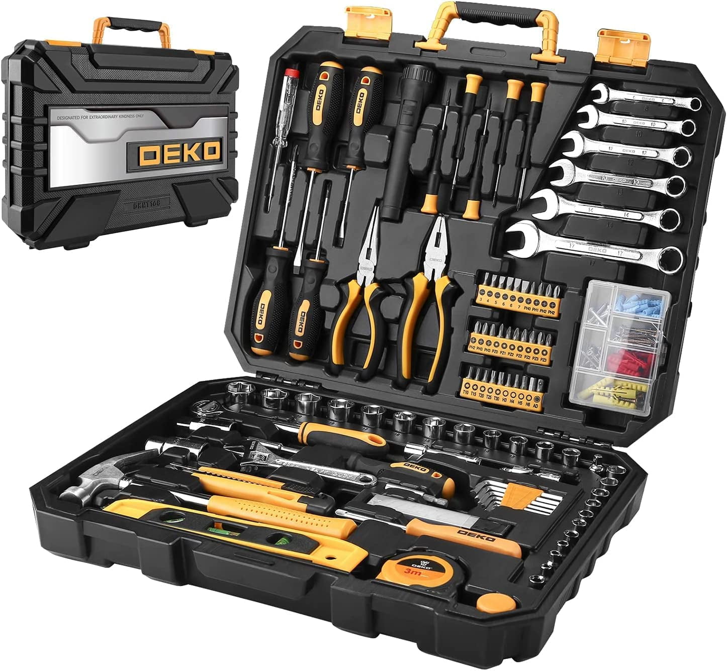 DEKOPRO 208 Piece Tool Set,General Household Hand Tool Kit, Auto Repair ...