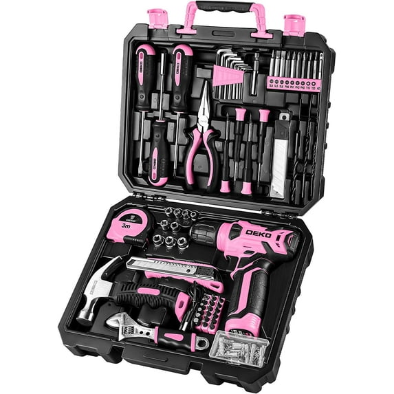 DEKOPRO Drill Set: Tool Set with 8V Pink Cordless Drill, Home Tool Kit with Drill, Hand Tool ...