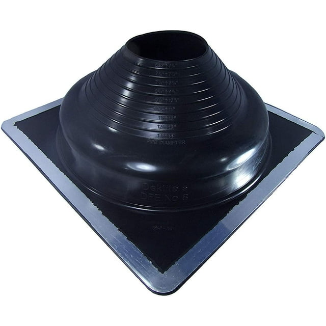 DEKTITE ROUND BASE PIPE FLASHING BOOT: #8 (DFE108B) BLACK Square Base EPDM Flexible Pipe ...