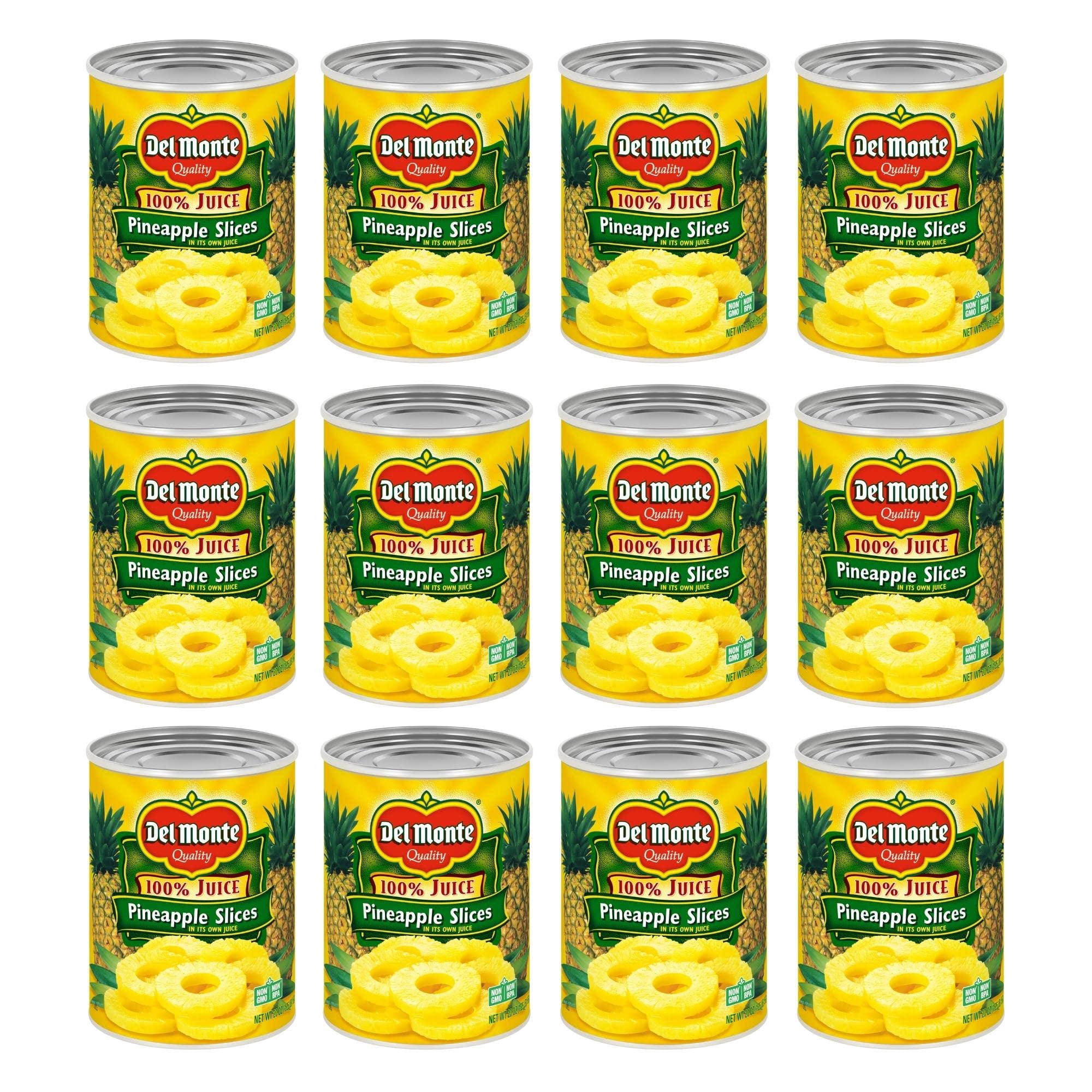 12 PACKS : Del Monte PINEAPPLE SLICES in 100% Pineapple Juice 20oz ...