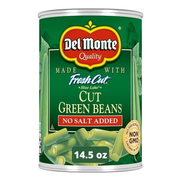 Del Monte No Salt Added Cut Green Beans, Canned Vegetables, 14.5 oz Can ...