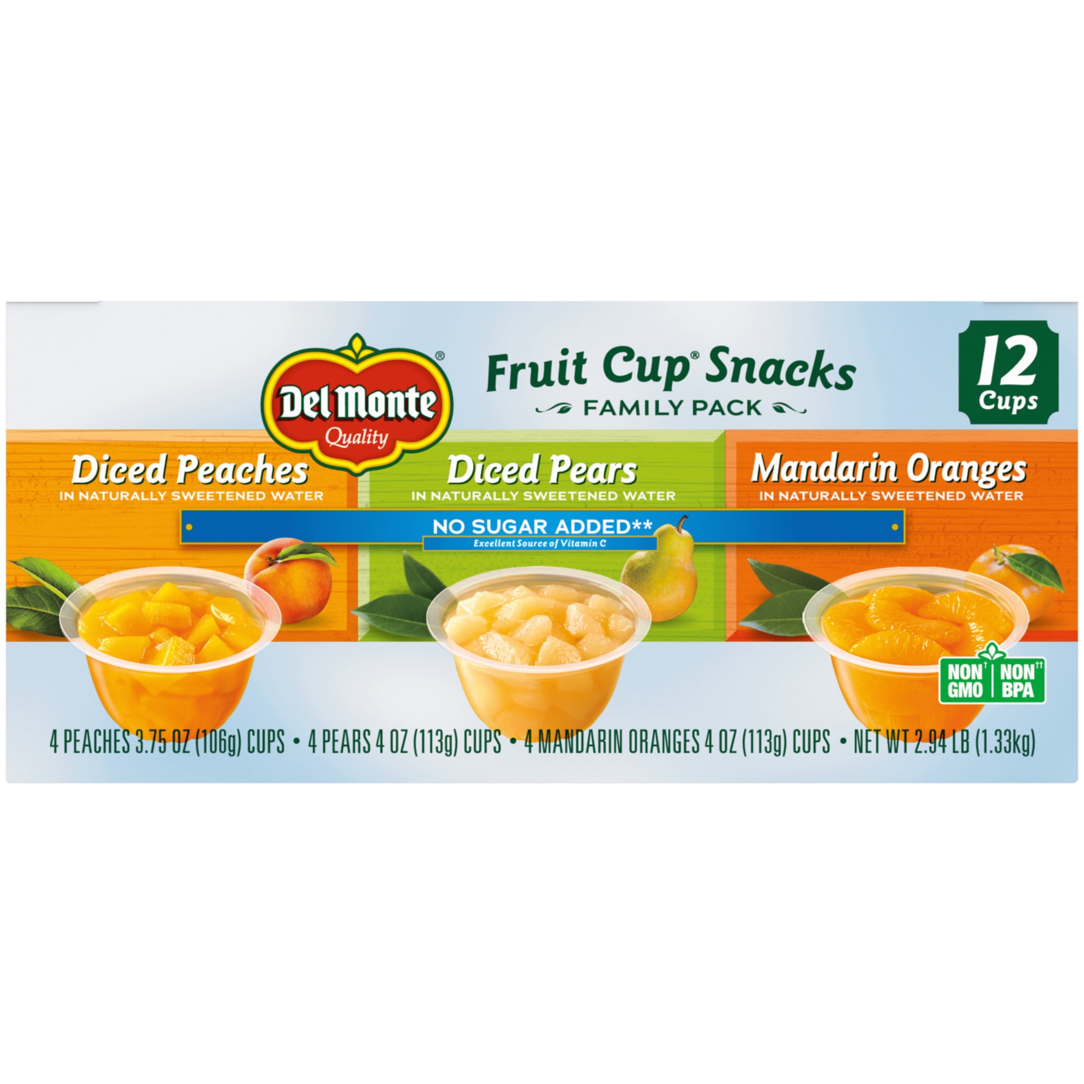 DEL MONTE FRUIT CUP Snacks, No Sugar Added, 12-Pack, 4 oz - Walmart ...