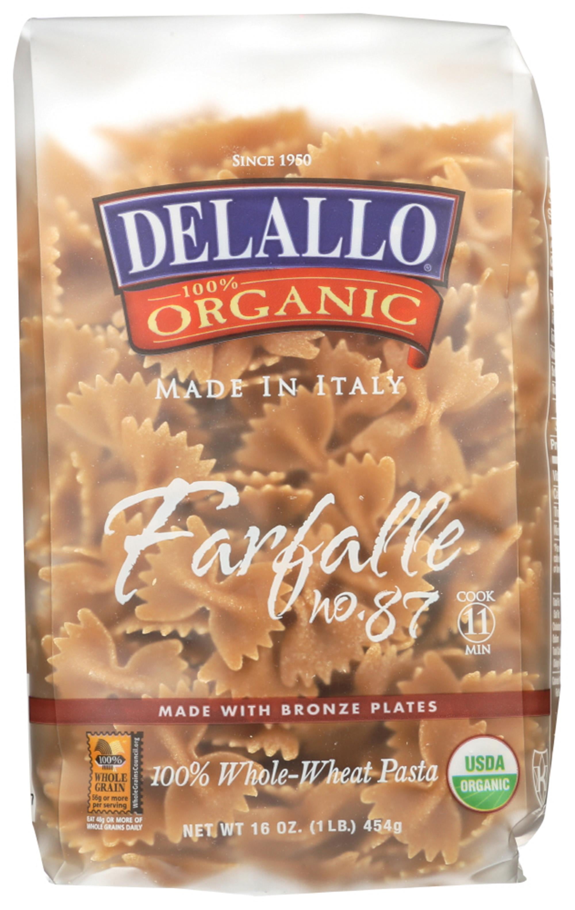 Delallo Organic Whole Wheat Farfalle Pasta - Dry & Non-GMO - Walmart.com