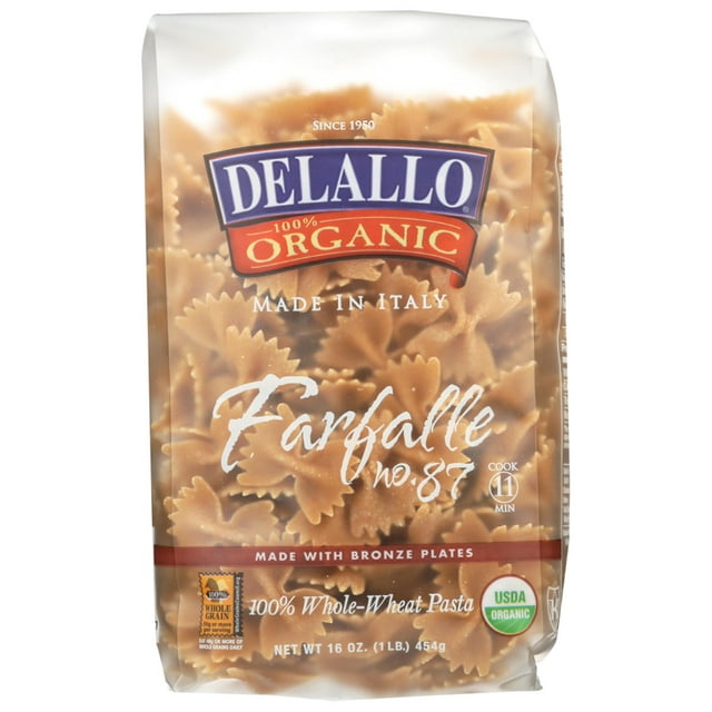 Delallo Organic Whole Wheat Farfalle Pasta - Dry & Non-GMO - Walmart.com