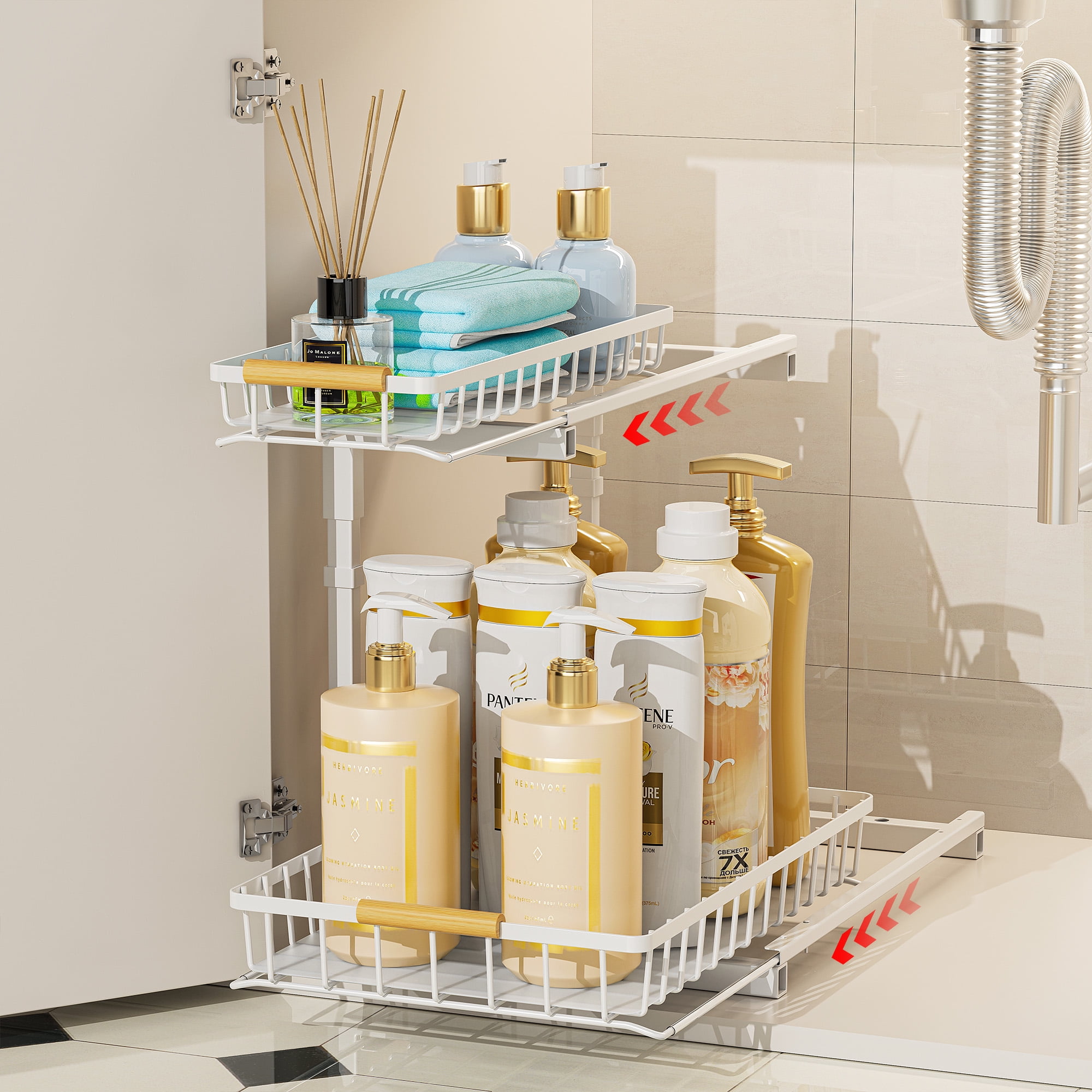 DELAMU L-Shape Under Sink Cabinet Organizer, 2 Tier Slide Out Pull Out ...