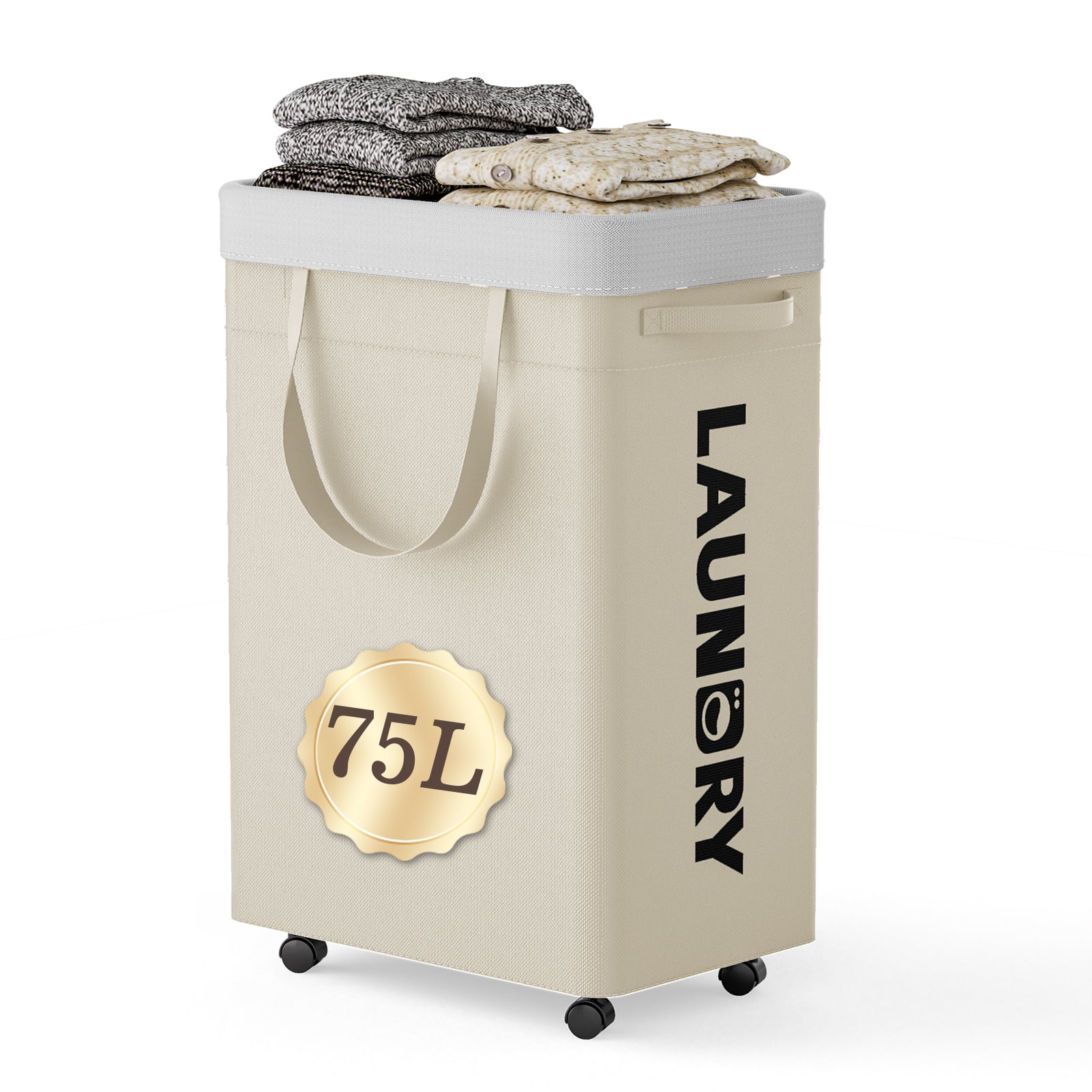 DELAMU 75L Collapsible Laundry Hamper with Wheels, Beige - Walmart.com